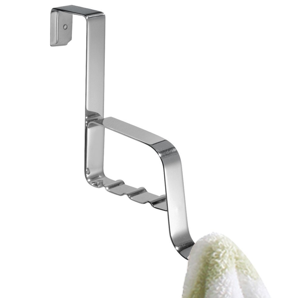iDesign Forma Over the Door, Valet Hook for Coats, Hats, Robes, Towels, With Slots for Clothes Hangers - 1 Hook, Brushed Stainless Steel