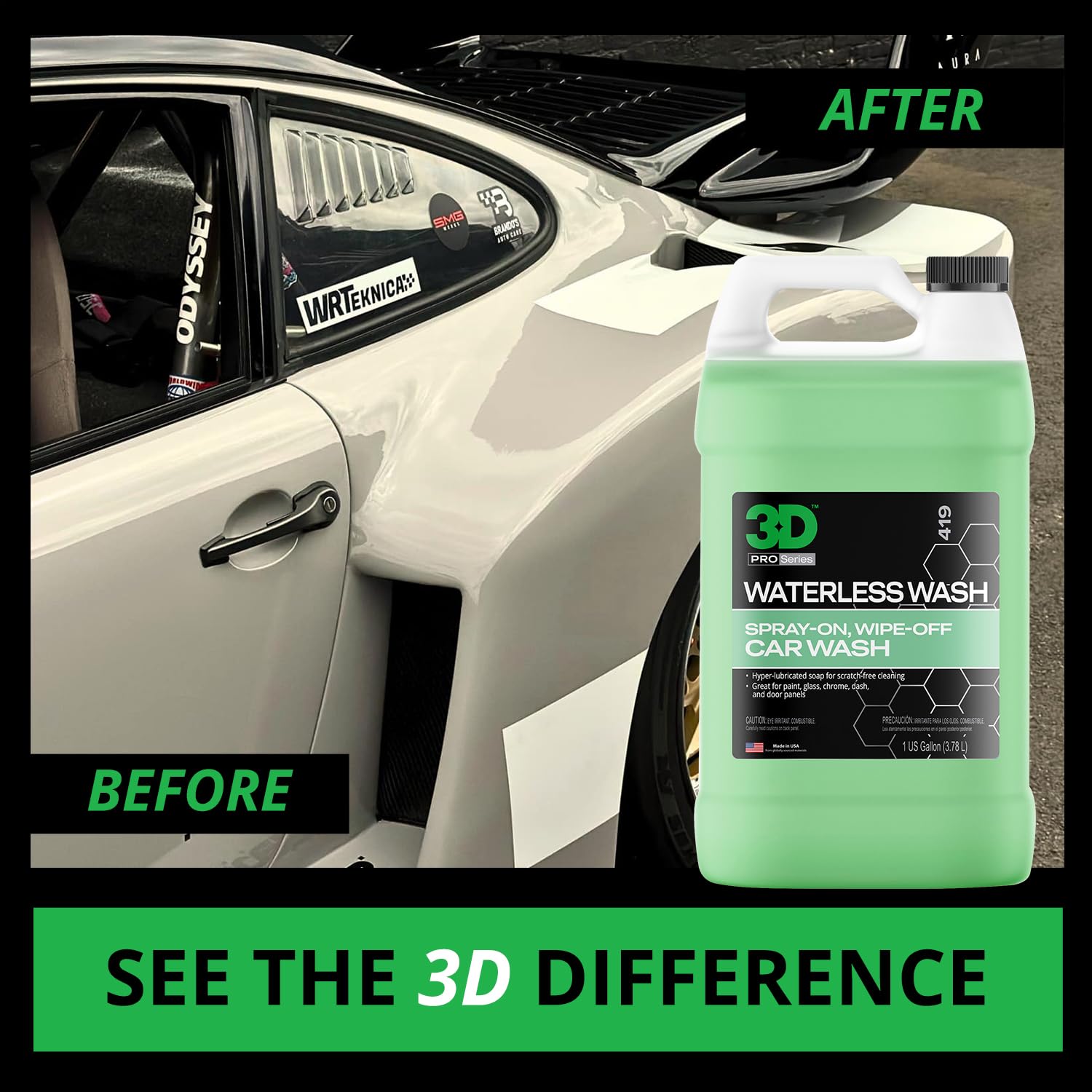 3D Waterless Car Wash - Easy Spray Waterless Detailing Spray - No Soap or Water Needed - Great on Cars, RVs, Motorcycles & Boats 1 Gallon