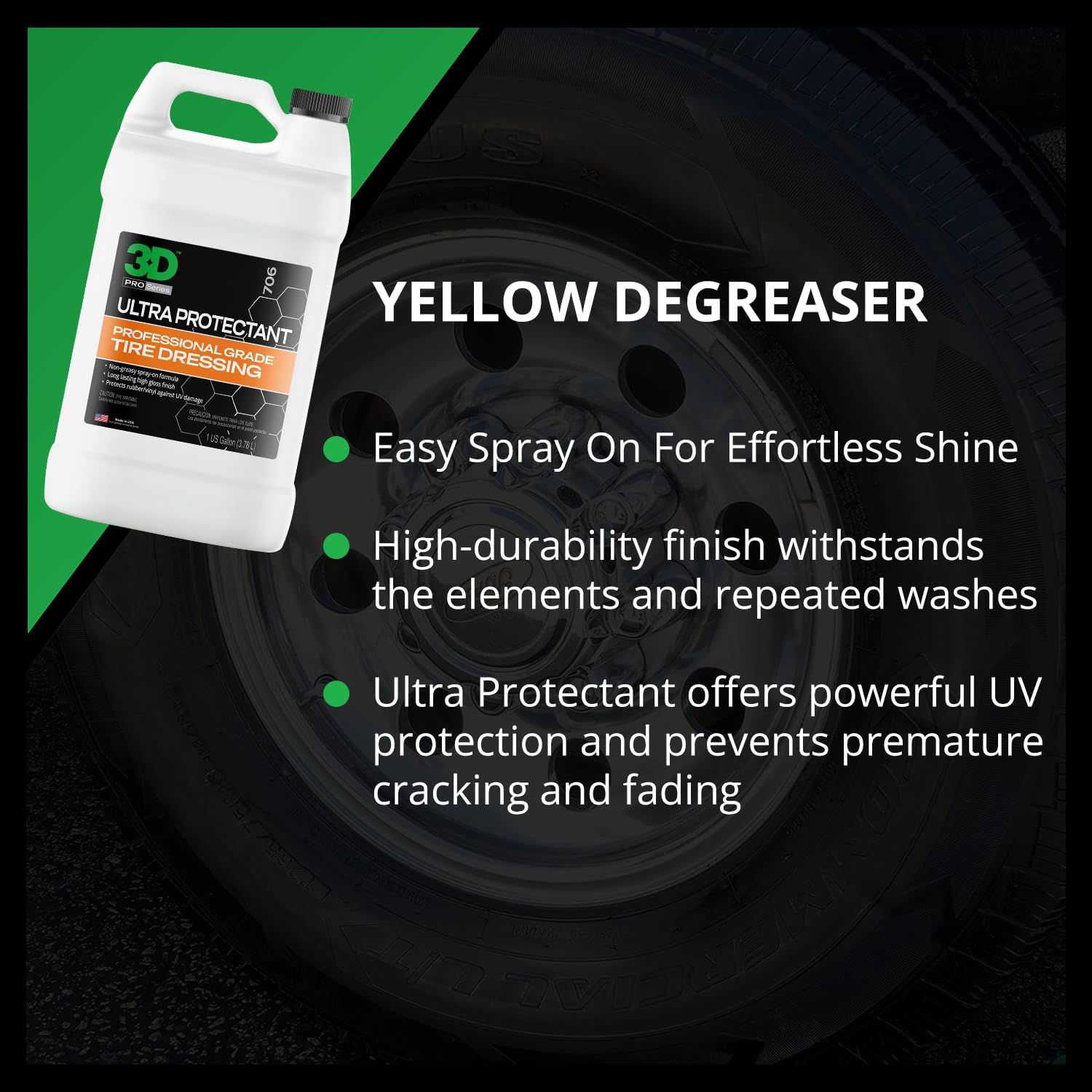 3D Ultra Protectant Tire Shine - Long Lasting, High Shine Tire Spray - Excellent Protectant for Rubber & Vinyl 1 Gallon