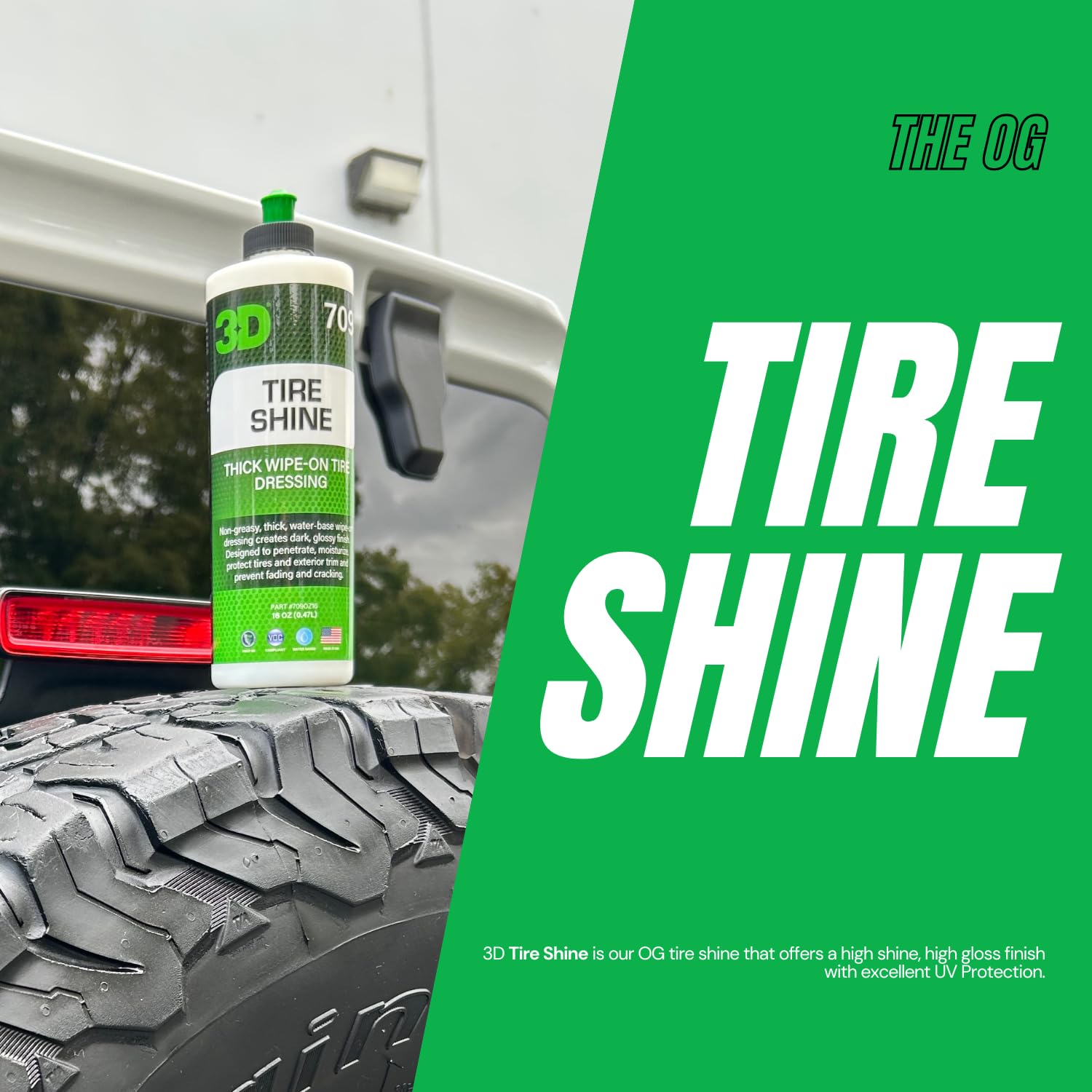 3D Tire Shine - No Grease, No Mess Tire Dressing - Thick, Water-Based Formula Easy Application 16oz