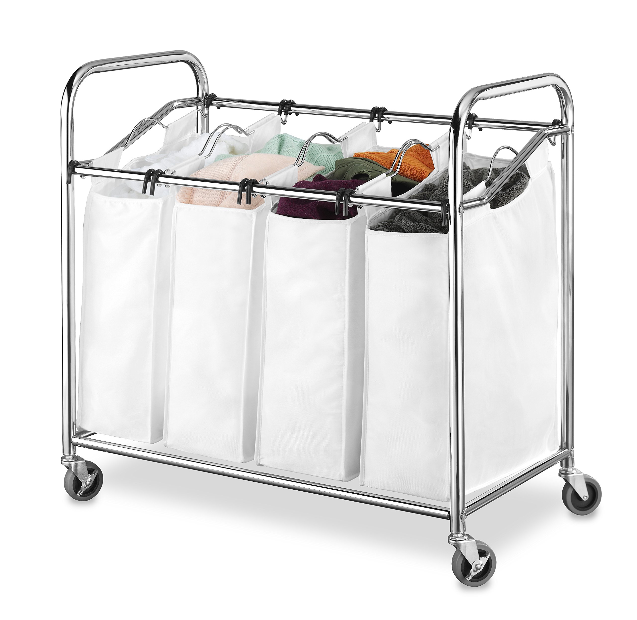 Whitmor 4 Section Rolling Laundry Sorter - 4 Removable Heavy Duty Bags - Chrome