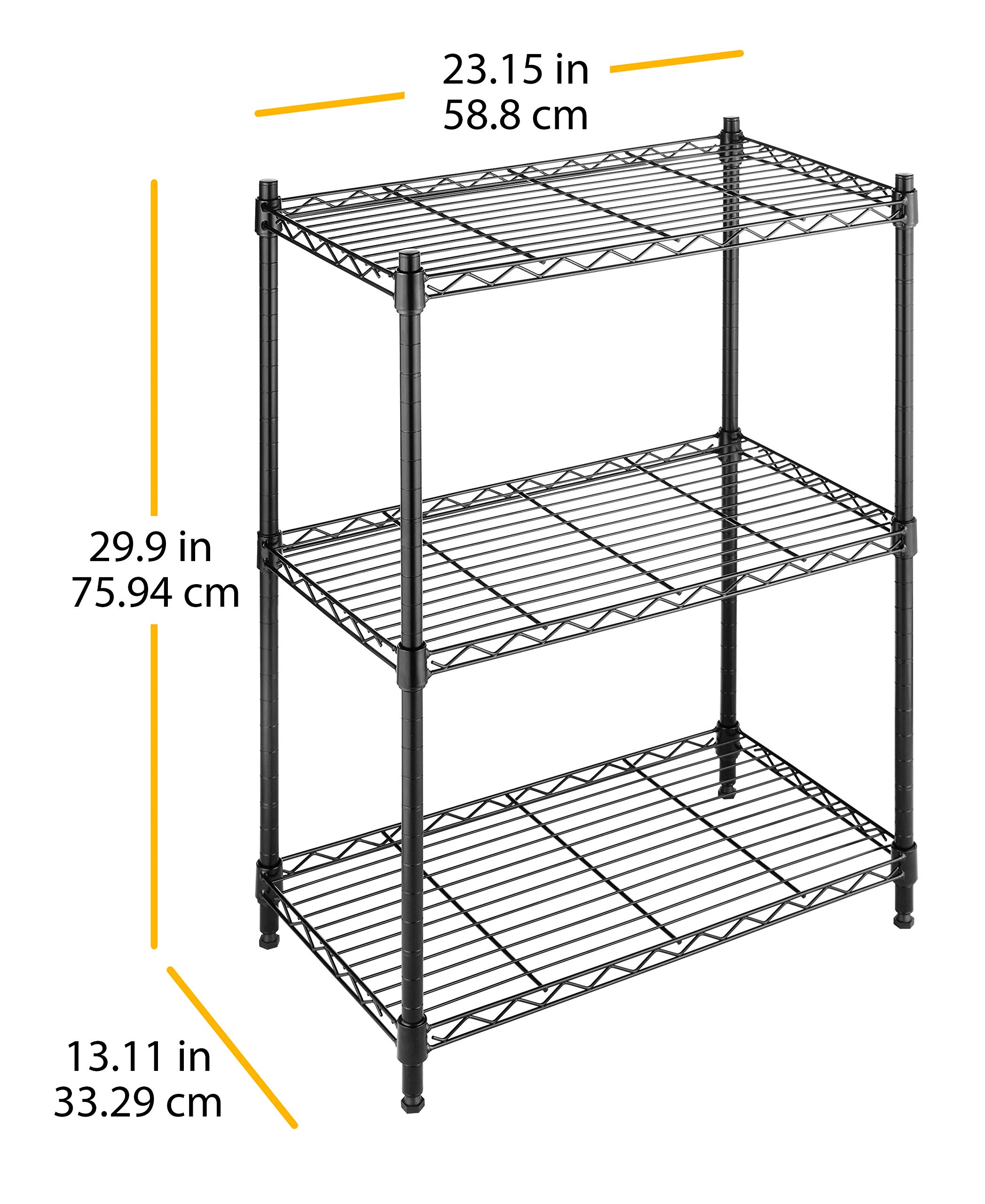 Whitmor Adjustable 3 Tier Shelving with Leveling Feet - Black