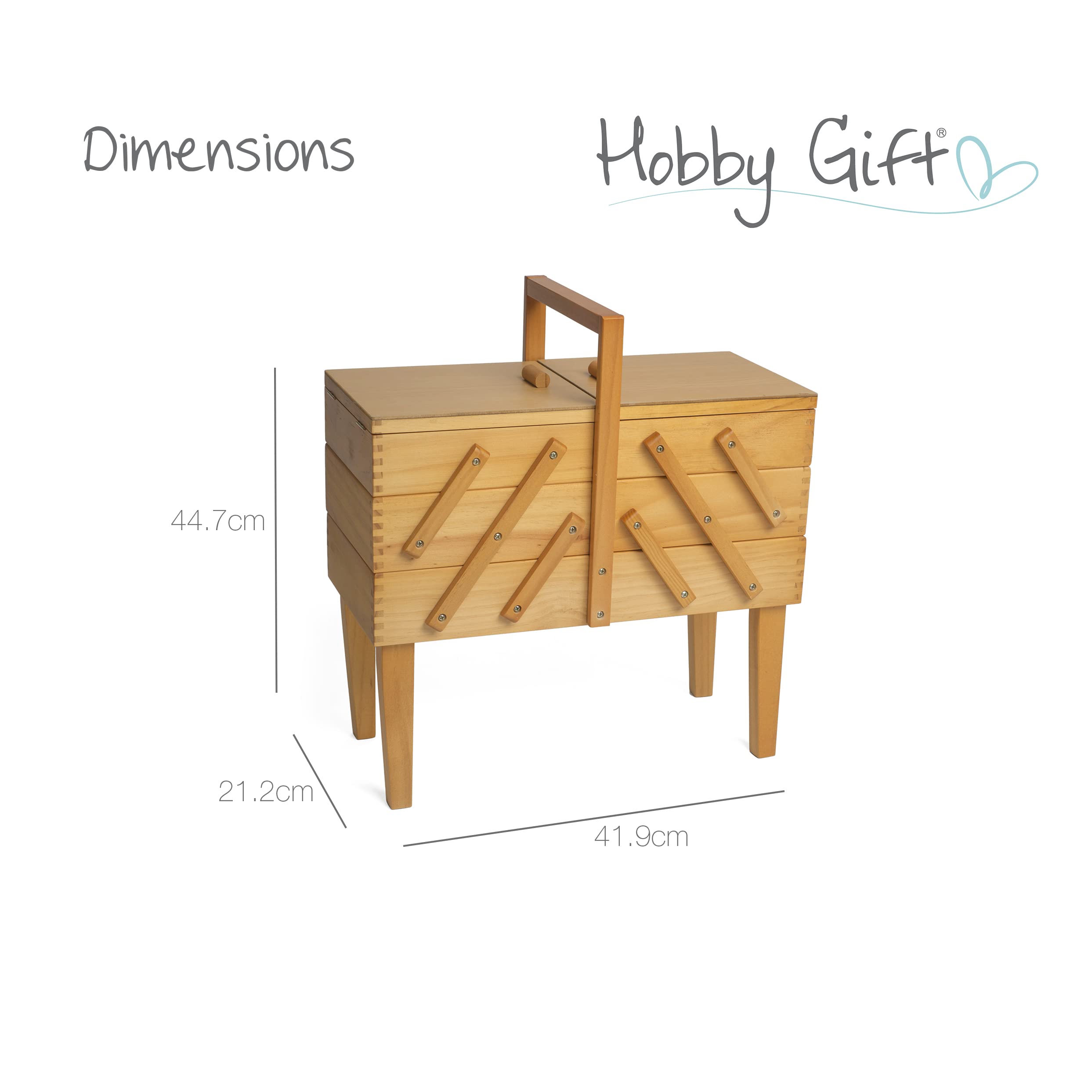 Hobbygift Wooden Cantilever 3 Tier Sewing Box with Legs: Light Wood Shade, 82.5x22x44.5 cm