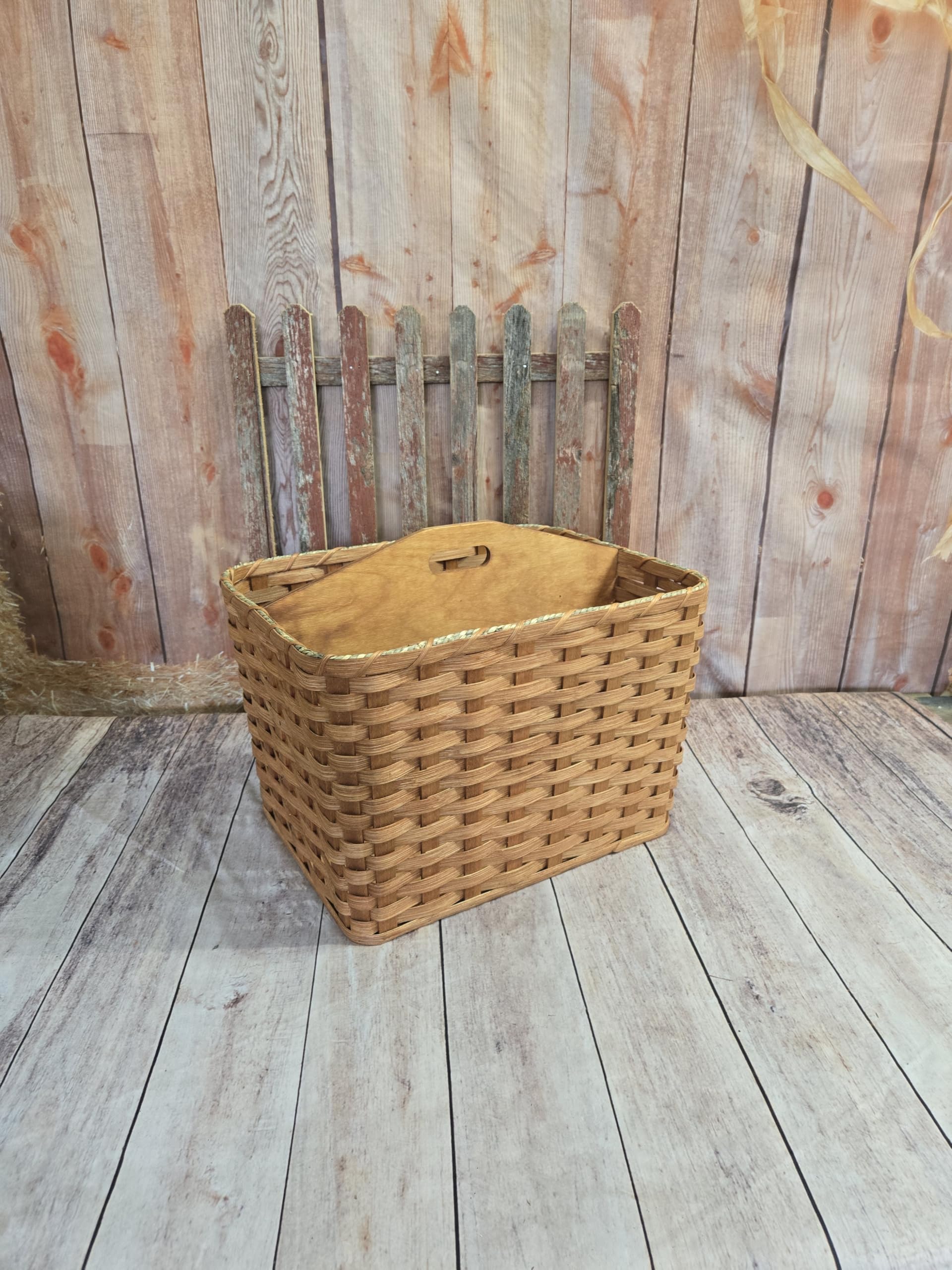 Amish Handmade Magazine Basket with Solid Wood Handled Divider, Will Look Great in Any Office Waiting Area