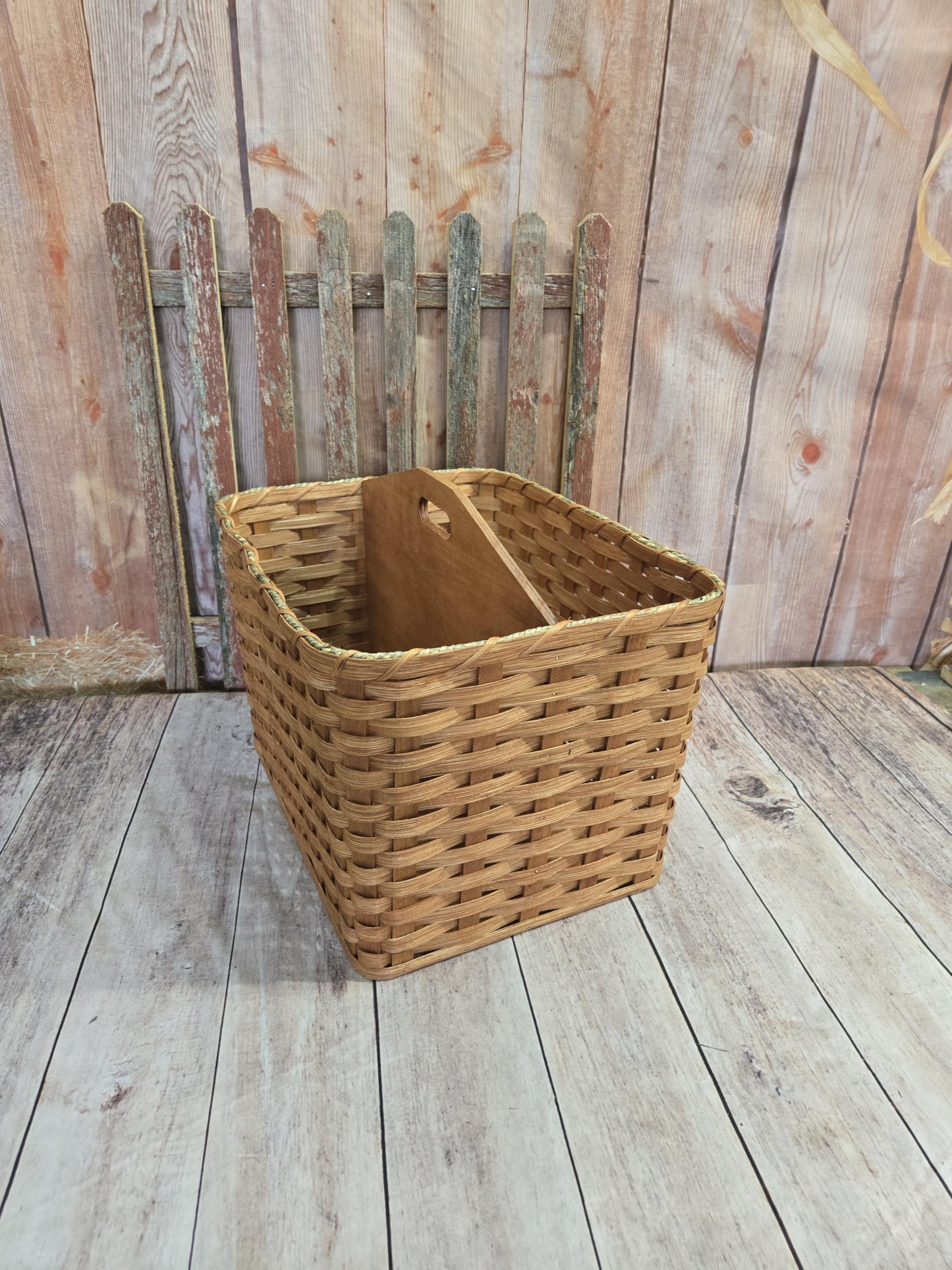 Amish Handmade Magazine Basket with Solid Wood Handled Divider, Will Look Great in Any Office Waiting Area