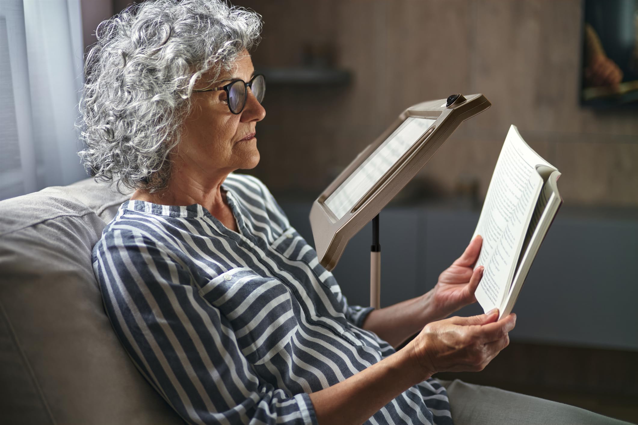 daylight24 402039-05 Full Page 8 x 10 Inch Magnifier LED Illuminated Floor Lamp, Silver