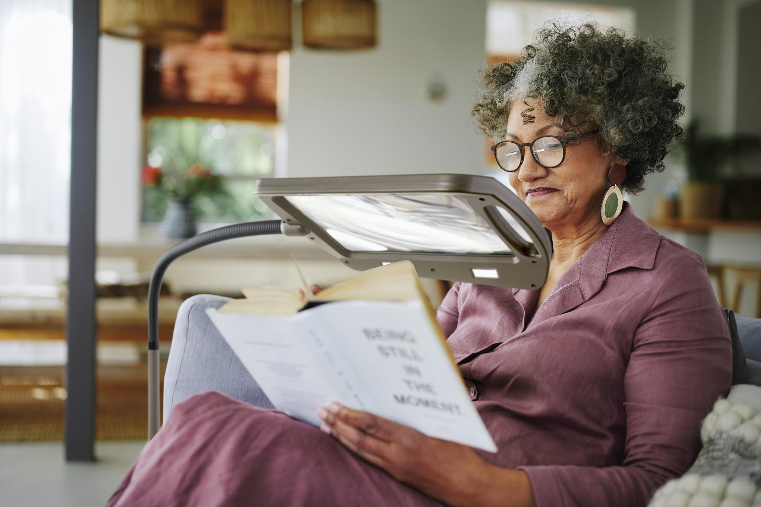daylight24 402039-05 Full Page 8 x 10 Inch Magnifier LED Illuminated Floor Lamp, Silver