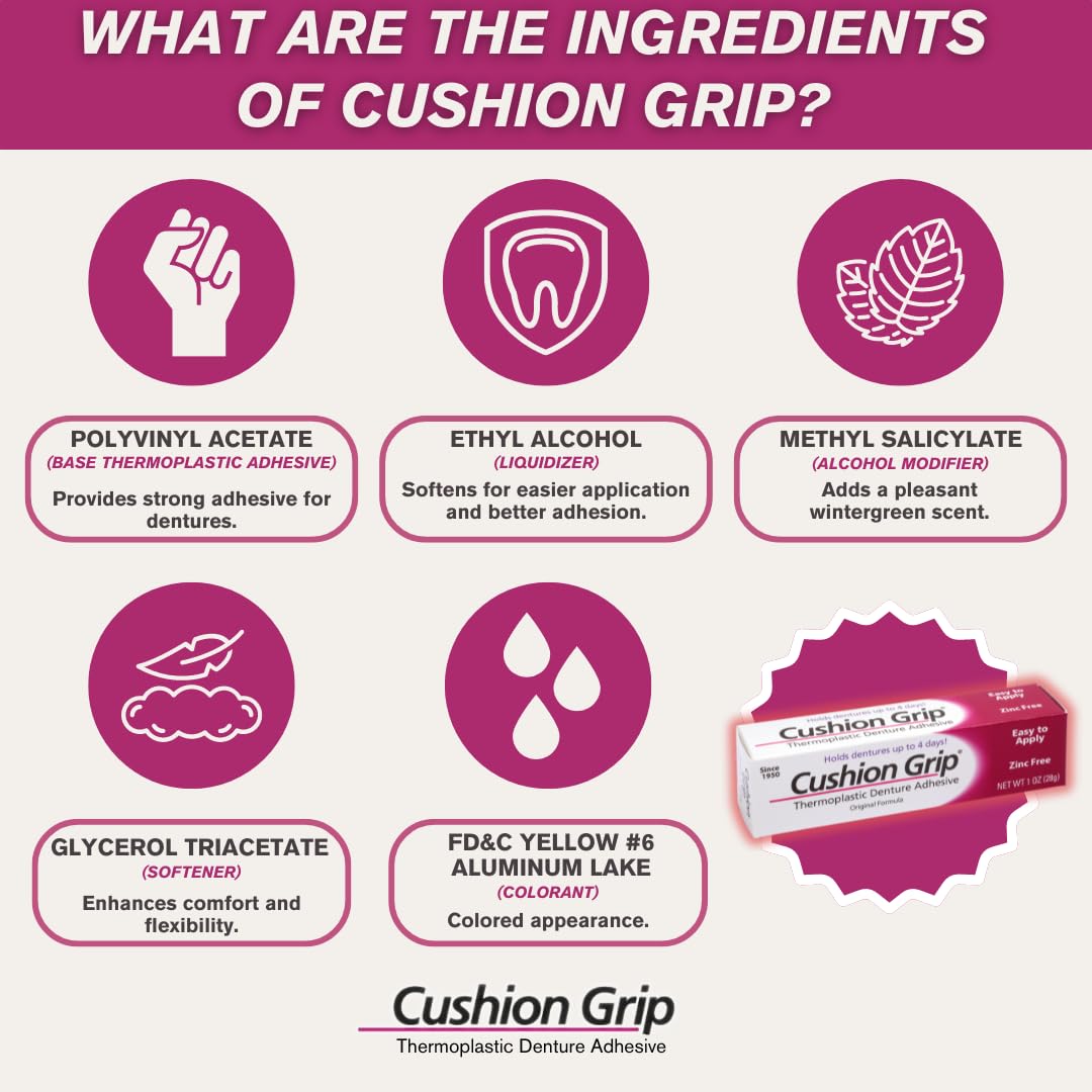 Cushion Grip Thermoplastic Denture Adhesive, 1 oz (Pack of 3)