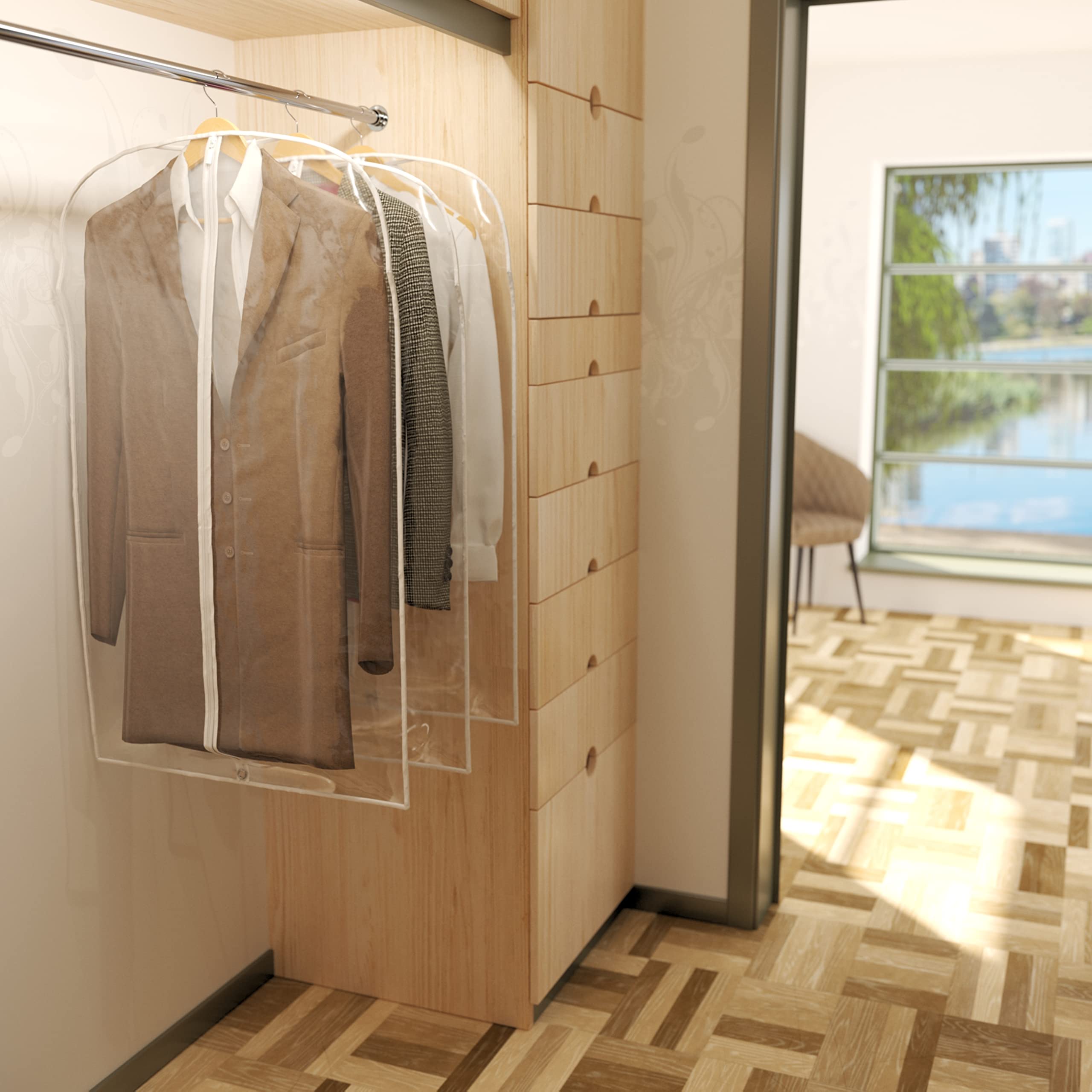 HANGERWORLD Pack of 6 Clear Garment Bags for Hanging Clothes - 40inch Suit Bag, Plastic PEVA, Showerproof, Clothes Dust Protector Cover