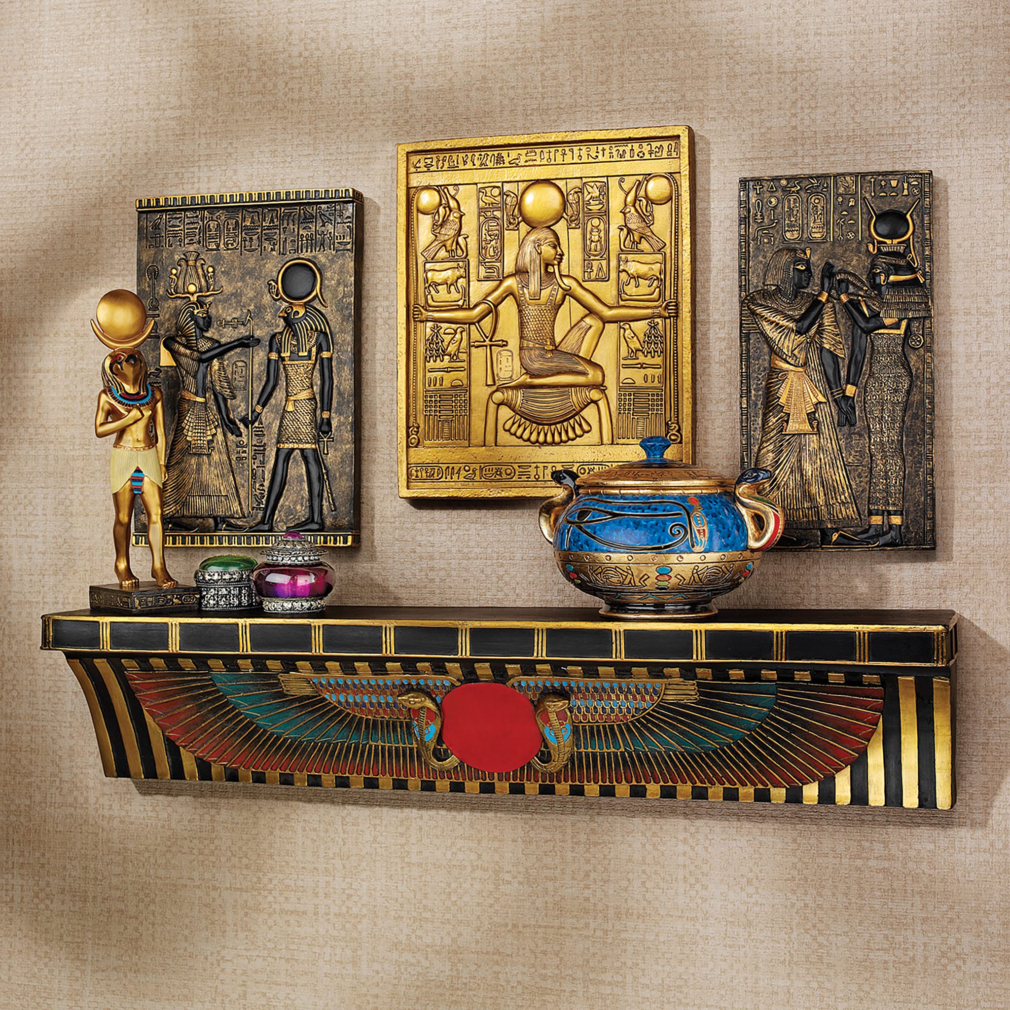Design Toscano Egyptian Ur-Uatchi Ceremonial Offering Wall Display Shelf, Full Color