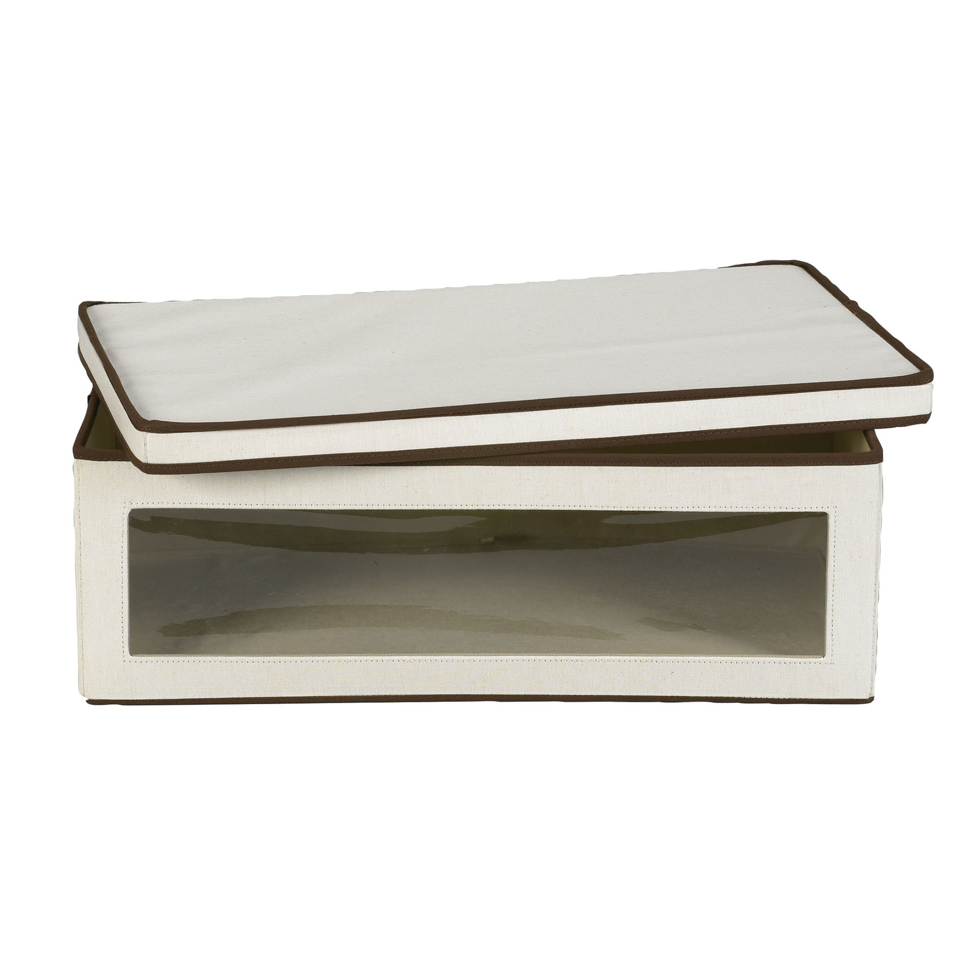 Household Essentials 514 Vision Storage Box - Natural Canvas with Brown Trim - Large