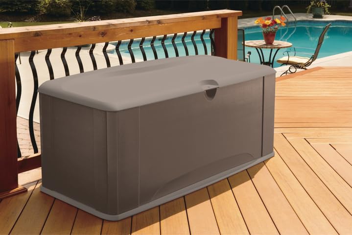 Rubbermaid Extra Large Resin Weather Resistant Outdoor Storage Deck Box, 120 Gal., Putty/Canteen Brown, for Garden/Backyard/Home/Pool