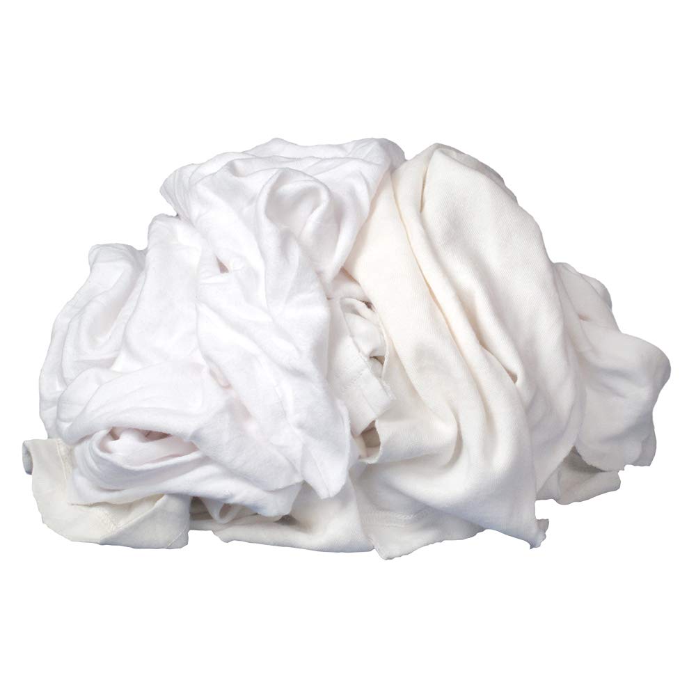 Buffalo Industries (10521) Absorbent White Recycled T-Shirt Cloth Rags - 1 lb. box - For All-purpose Wiping, Cleaning, and Polishing - Made from 100% Recycled Materials
