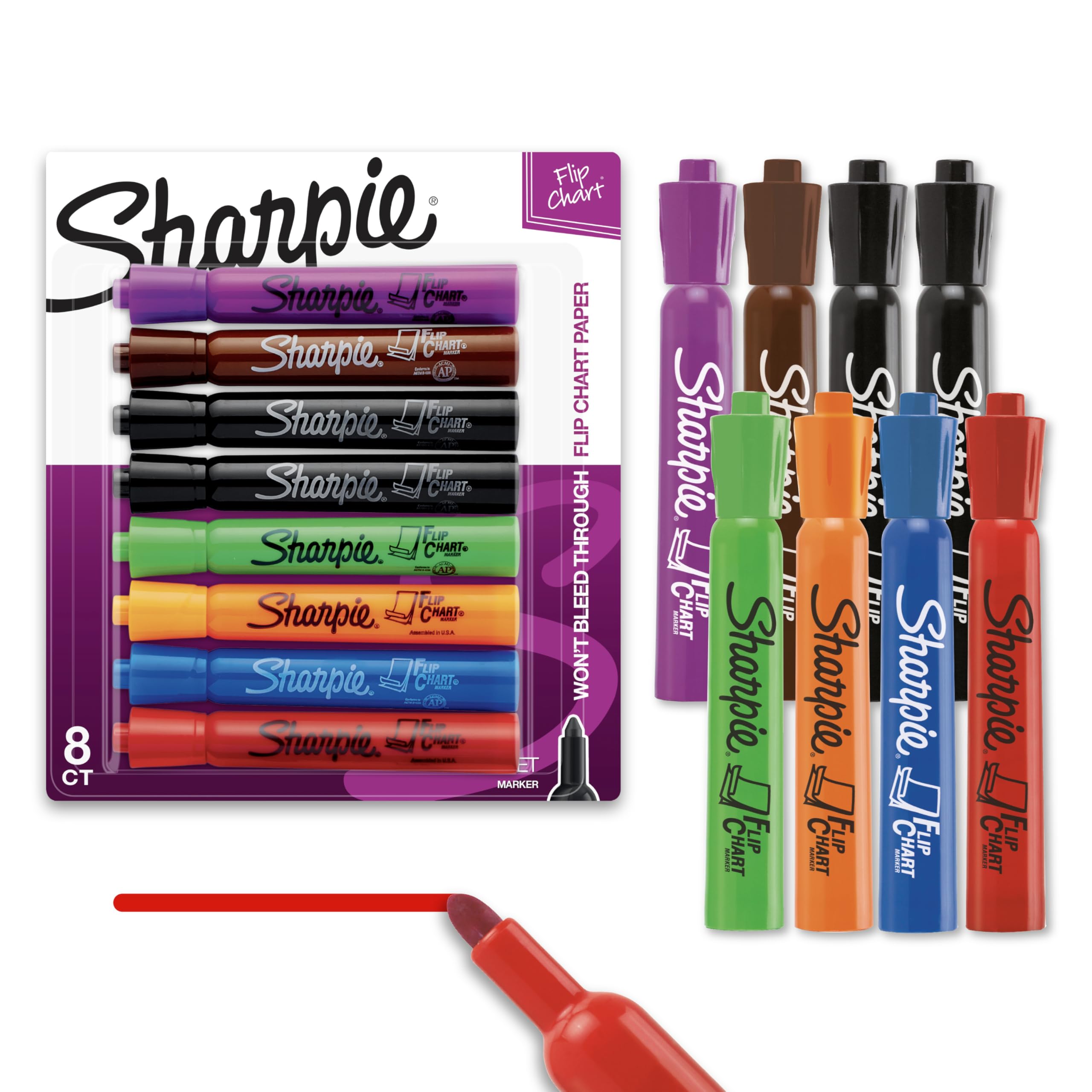 SHARPIE Flip Chart Markers, Bullet Tip, Assorted Colors, 8 Pack