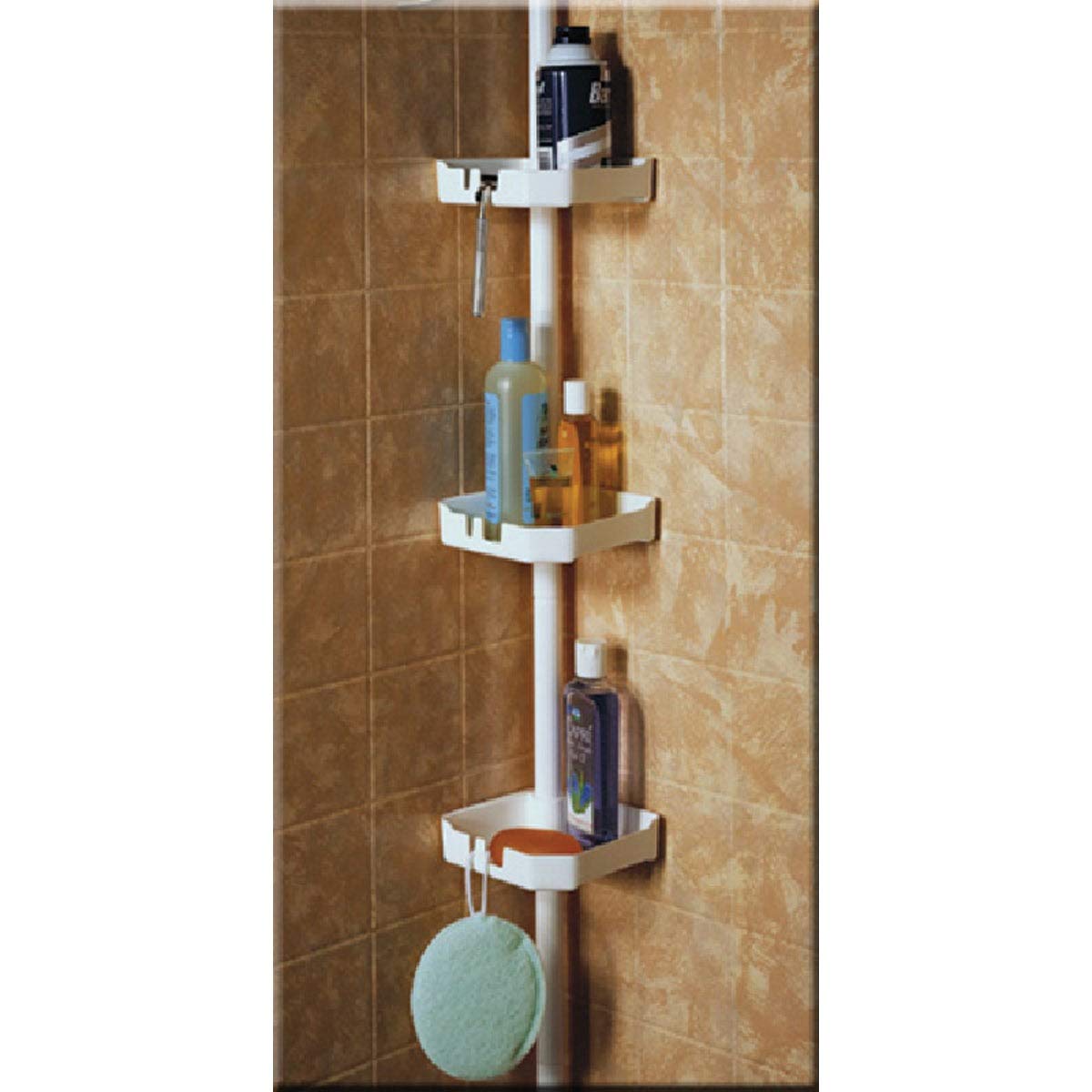 Zenna Home Tension Corner Shower Pole Caddy, White