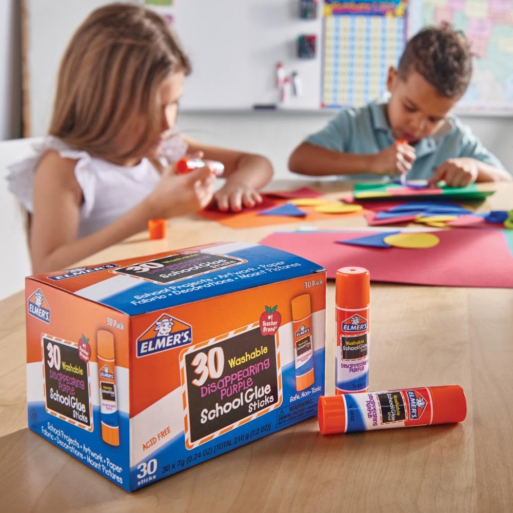 Elmer's Disappearing Purple School Glue Sticks, Washable, 7 Grams, 30 Count