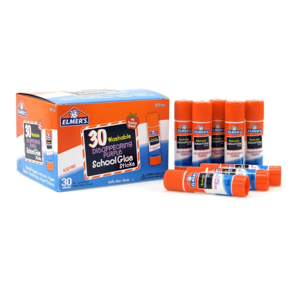 Elmer's Disappearing Purple School Glue Sticks, Washable, 7 Grams, 30 Count