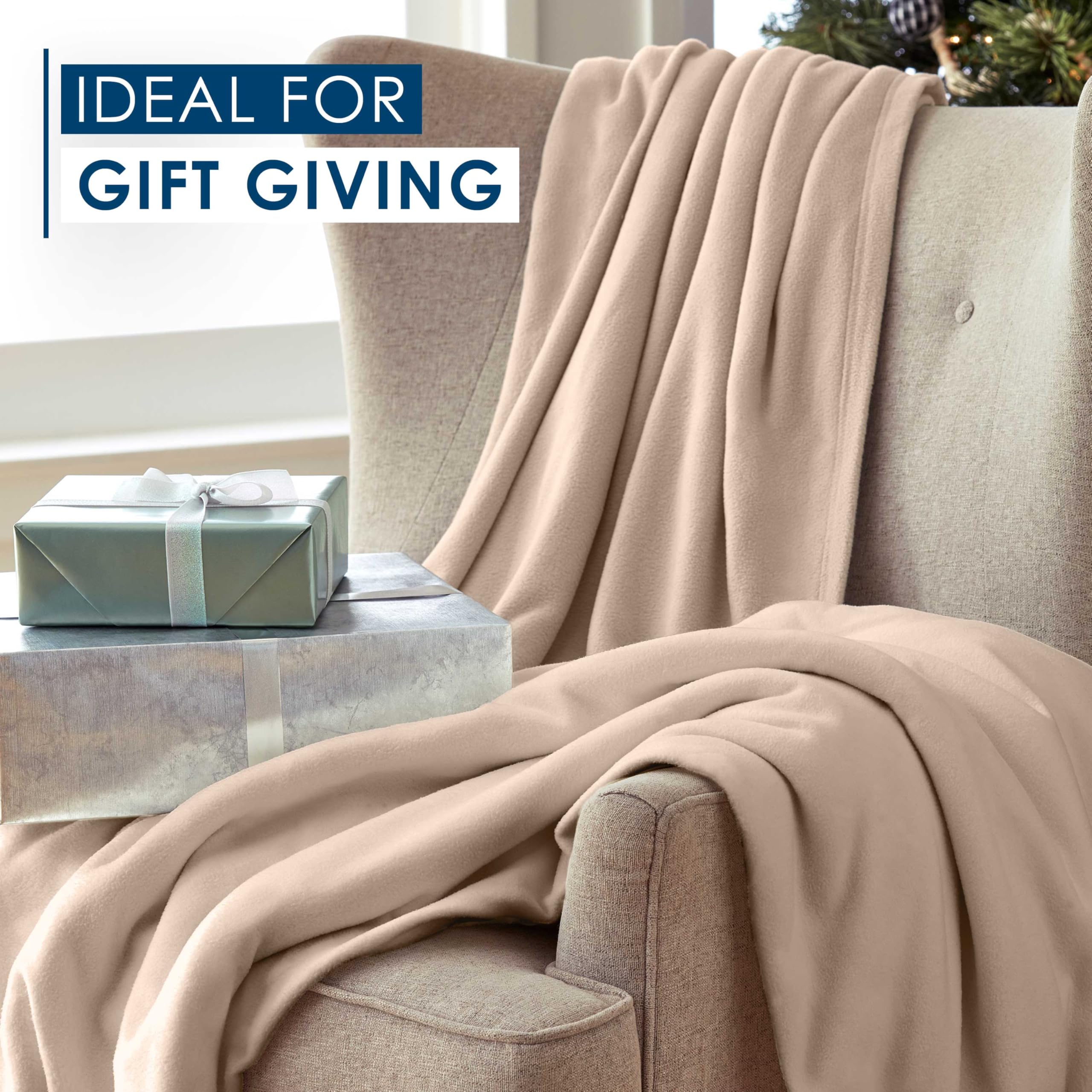 Martex 1B06849 Super Soft Fleece Lightweight Reversible Cozy Warm Sofa Blanket Low Lint Luxury Hotel Style All Seasons Layering Solid Pet Friendly Twin Size Bed and Couch Blankets, Twin, Beige