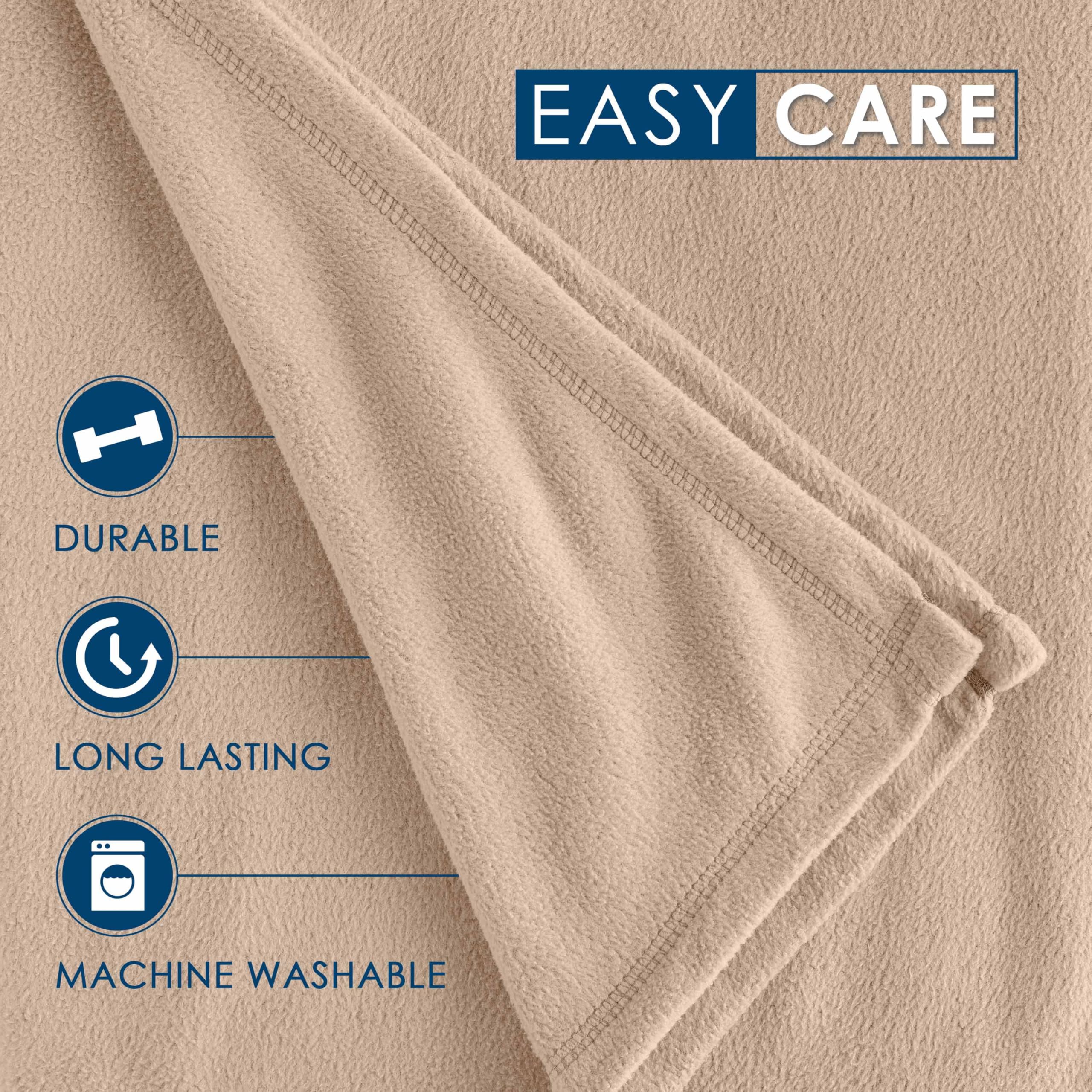 Martex 1B06849 Super Soft Fleece Lightweight Reversible Cozy Warm Sofa Blanket Low Lint Luxury Hotel Style All Seasons Layering Solid Pet Friendly Twin Size Bed and Couch Blankets, Twin, Beige