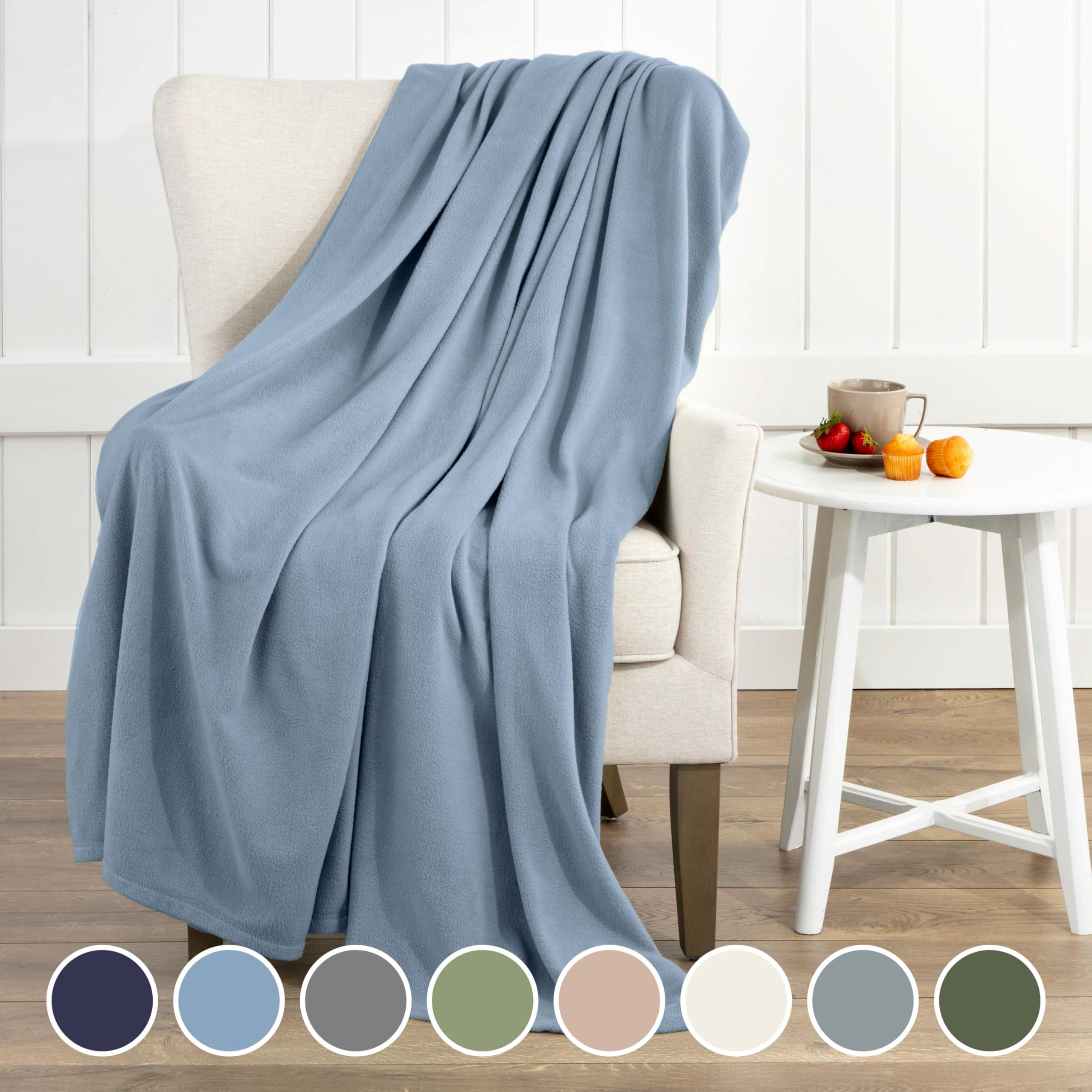 Martex 1B06870 Super Soft Fleece Lightweight Reversible Cozy Warm Sofa Blanket Low Lint Luxury Hotel Style All Seasons Layering Solid Pet Friendly Queen Size Bed and Couch Blankets, Full Queen, Blue