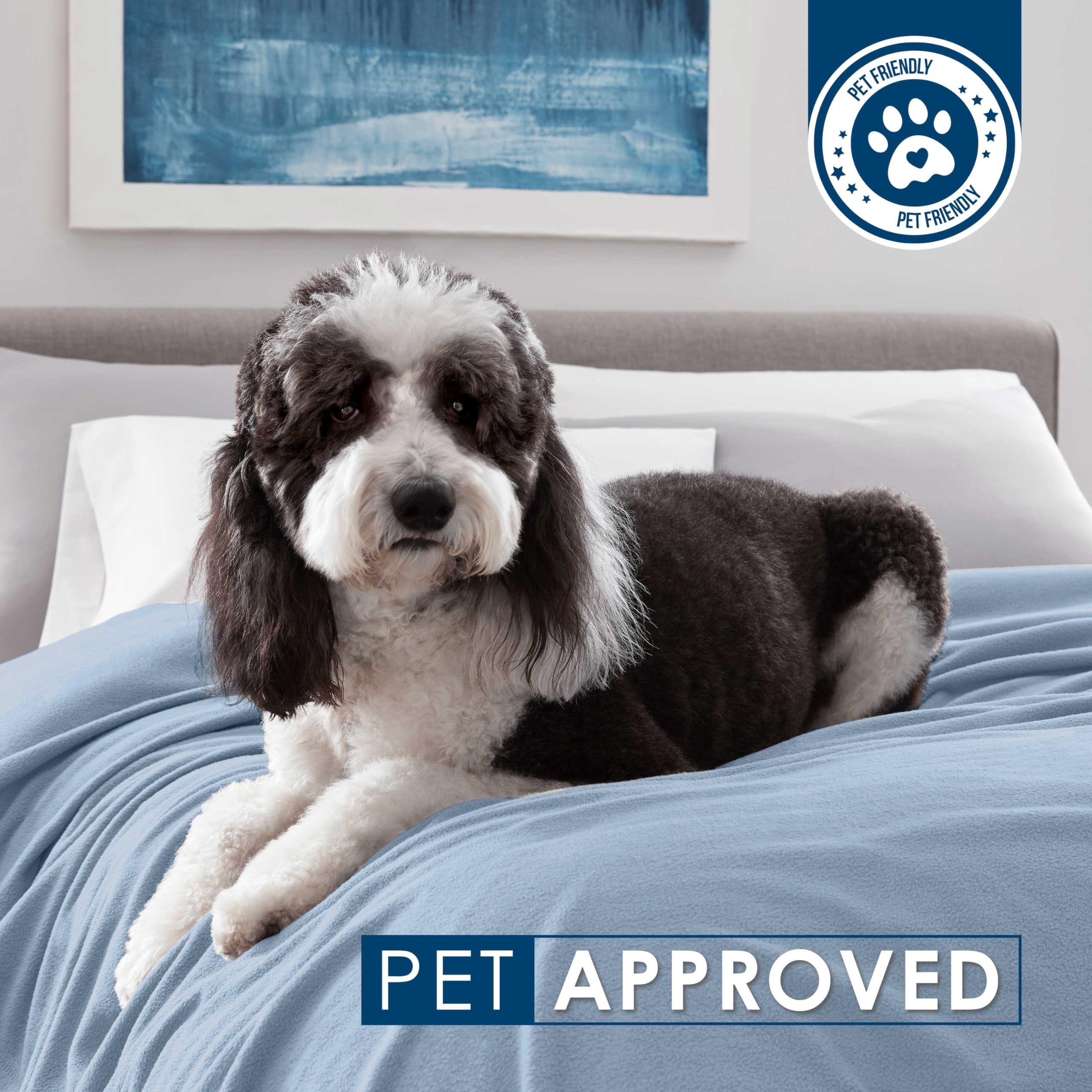 Martex 1B06870 Super Soft Fleece Lightweight Reversible Cozy Warm Sofa Blanket Low Lint Luxury Hotel Style All Seasons Layering Solid Pet Friendly Queen Size Bed and Couch Blankets, Full Queen, Blue