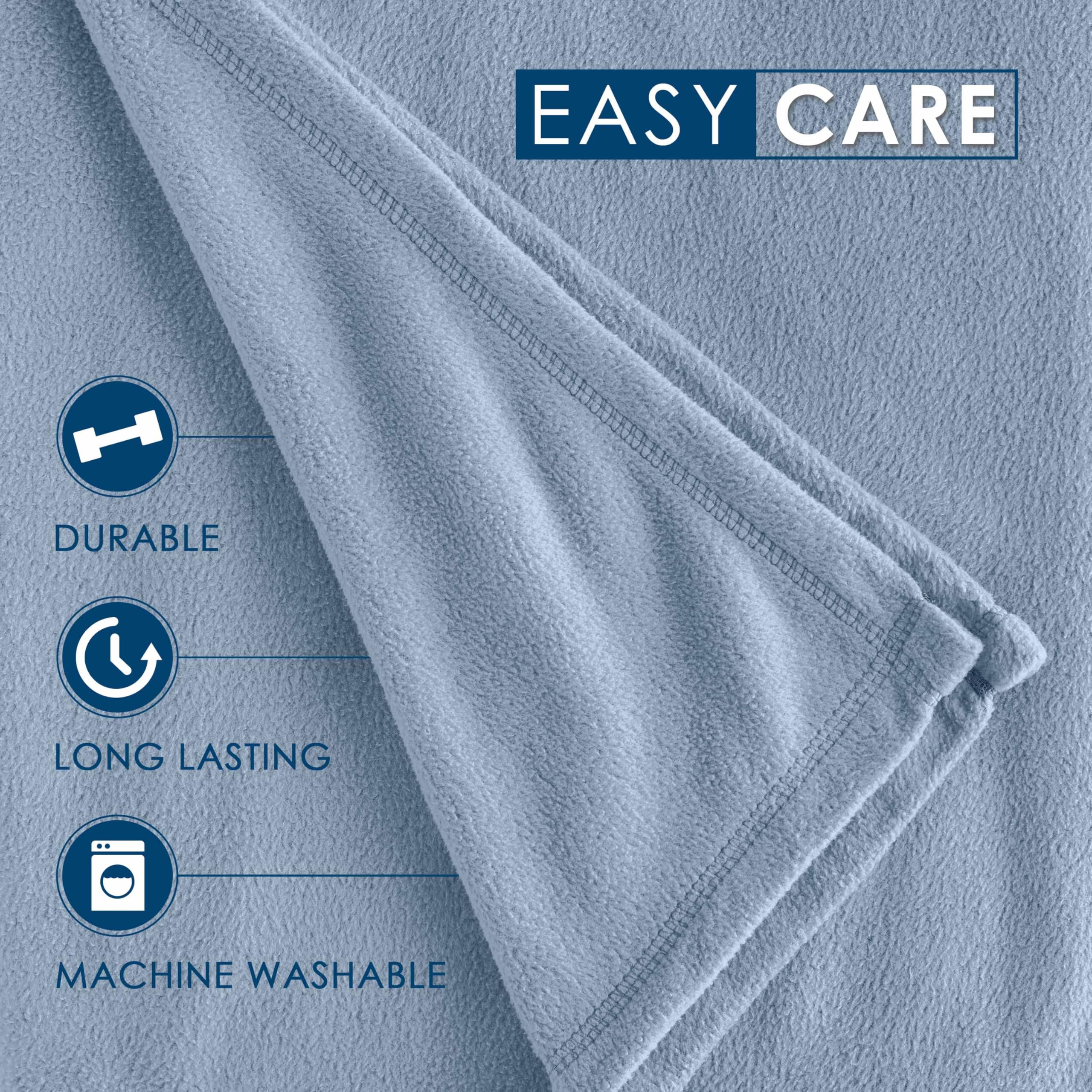 Martex 1B06870 Super Soft Fleece Lightweight Reversible Cozy Warm Sofa Blanket Low Lint Luxury Hotel Style All Seasons Layering Solid Pet Friendly Queen Size Bed and Couch Blankets, Full Queen, Blue