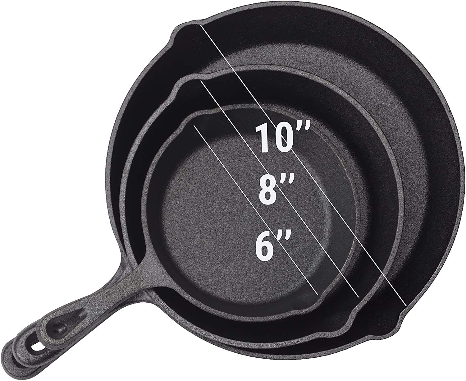 MEKBOK Pre-Seasoned Cast Iron 3 Piece Skillet Set
