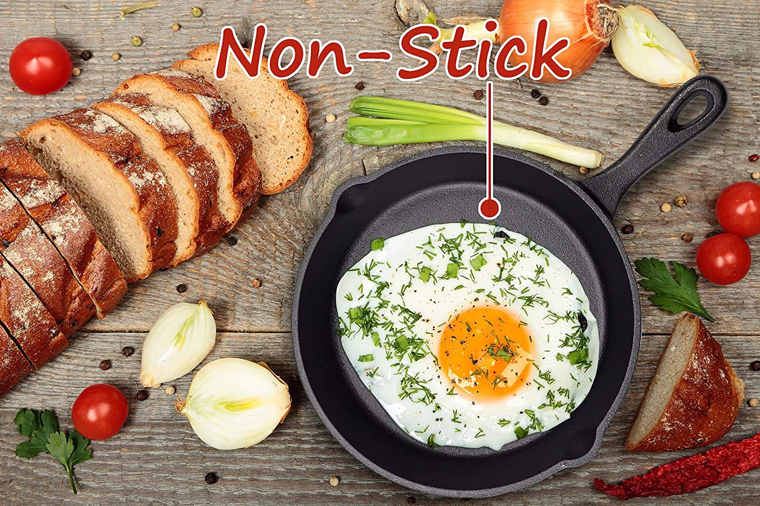 MEKBOK Pre-Seasoned Cast Iron 3 Piece Skillet Set