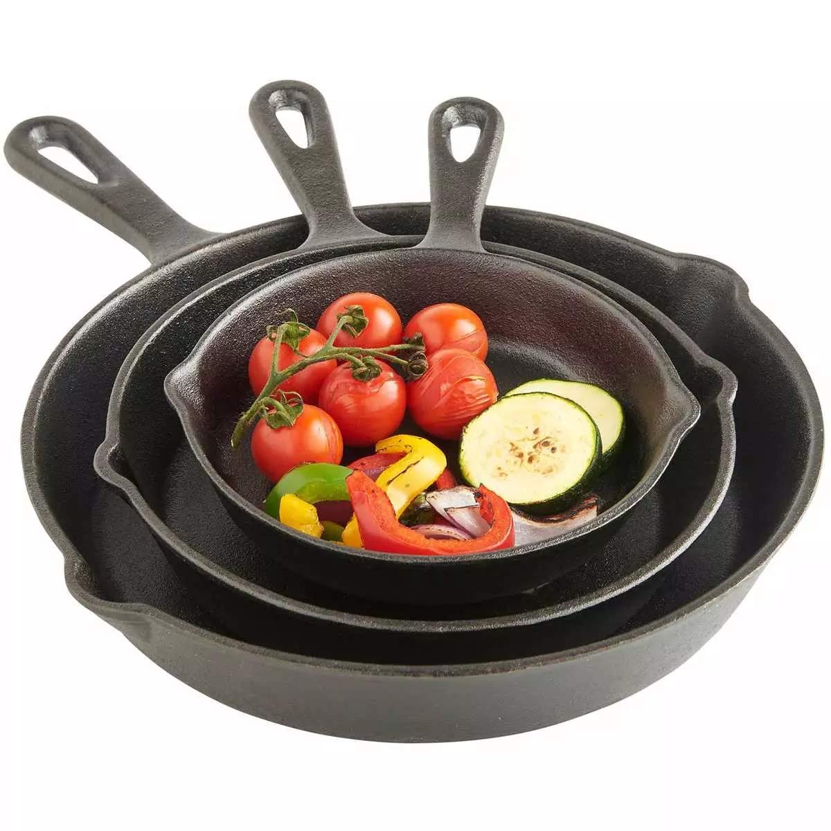 MEKBOK Pre-Seasoned Cast Iron 3 Piece Skillet Set