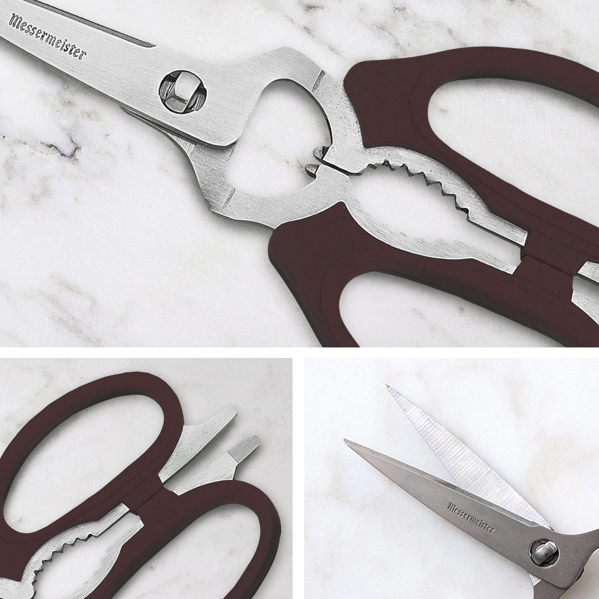 Messermeister 8-Inch Take-Apart Kitchen Scissors, Black - Includes Screwdriver, Nut Cracker, Jar Lid Opener/Gripper, Bottle Opener & Bone + Twig Cutter - Suitable for Lefties & Righties