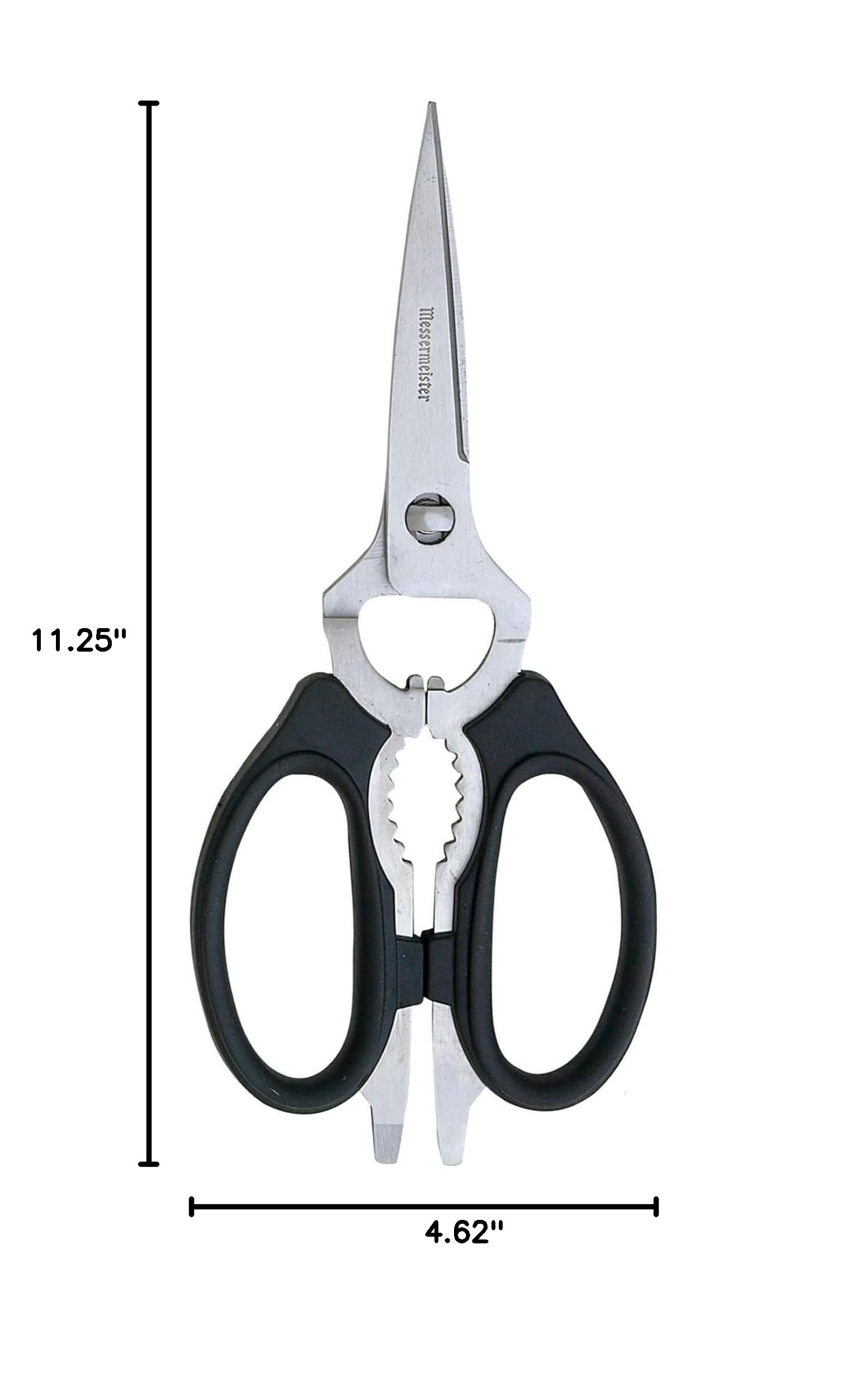 Messermeister 8-Inch Take-Apart Kitchen Scissors, Black - Includes Screwdriver, Nut Cracker, Jar Lid Opener/Gripper, Bottle Opener & Bone + Twig Cutter - Suitable for Lefties & Righties