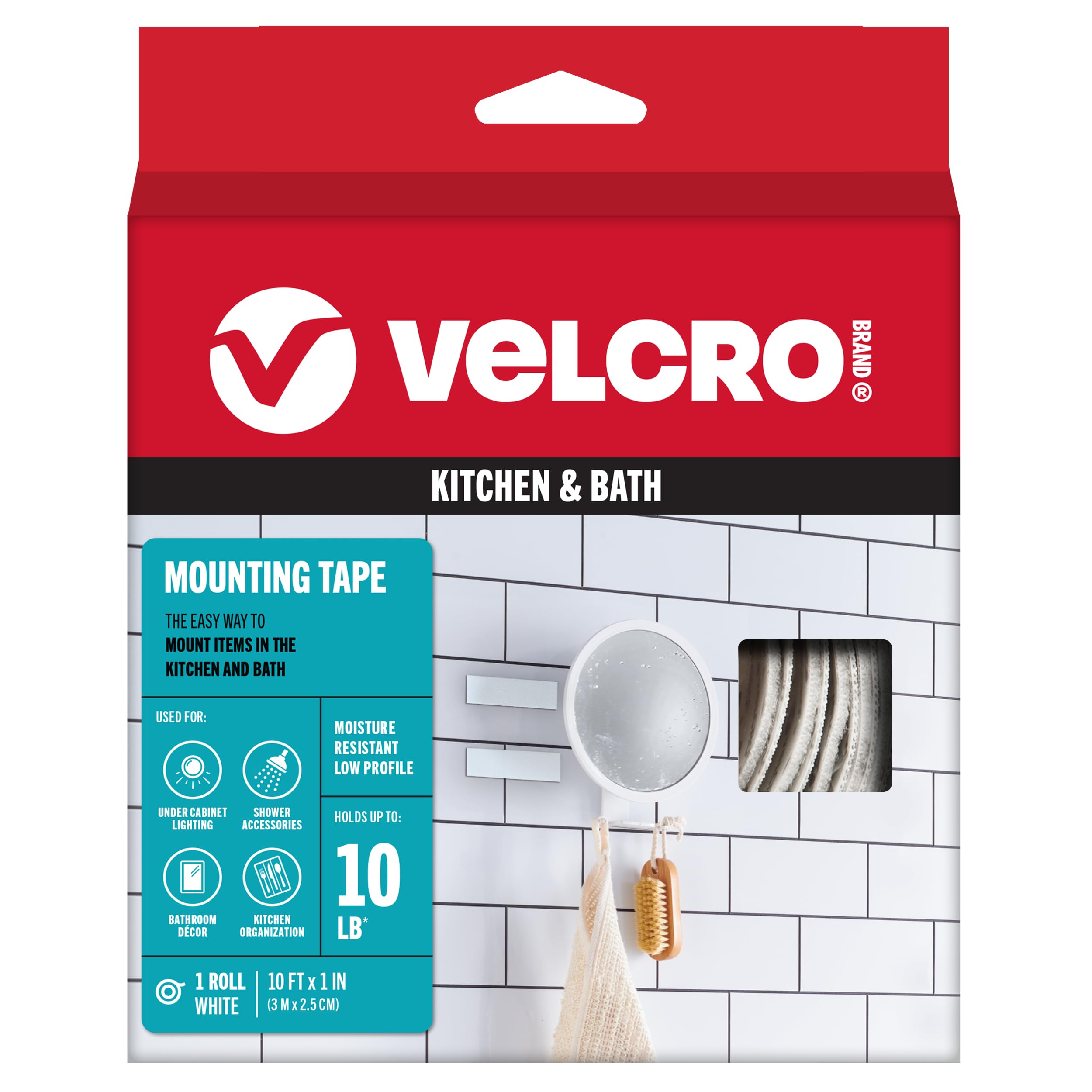 VELCRO Brand Industrial Fasteners Low Profile Thin Design | Professional Grade Heavy Duty Strength Holds up to 10 lbs on Smooth Surfaces | Indoor Outdoor Use, 10ft x 1in, White