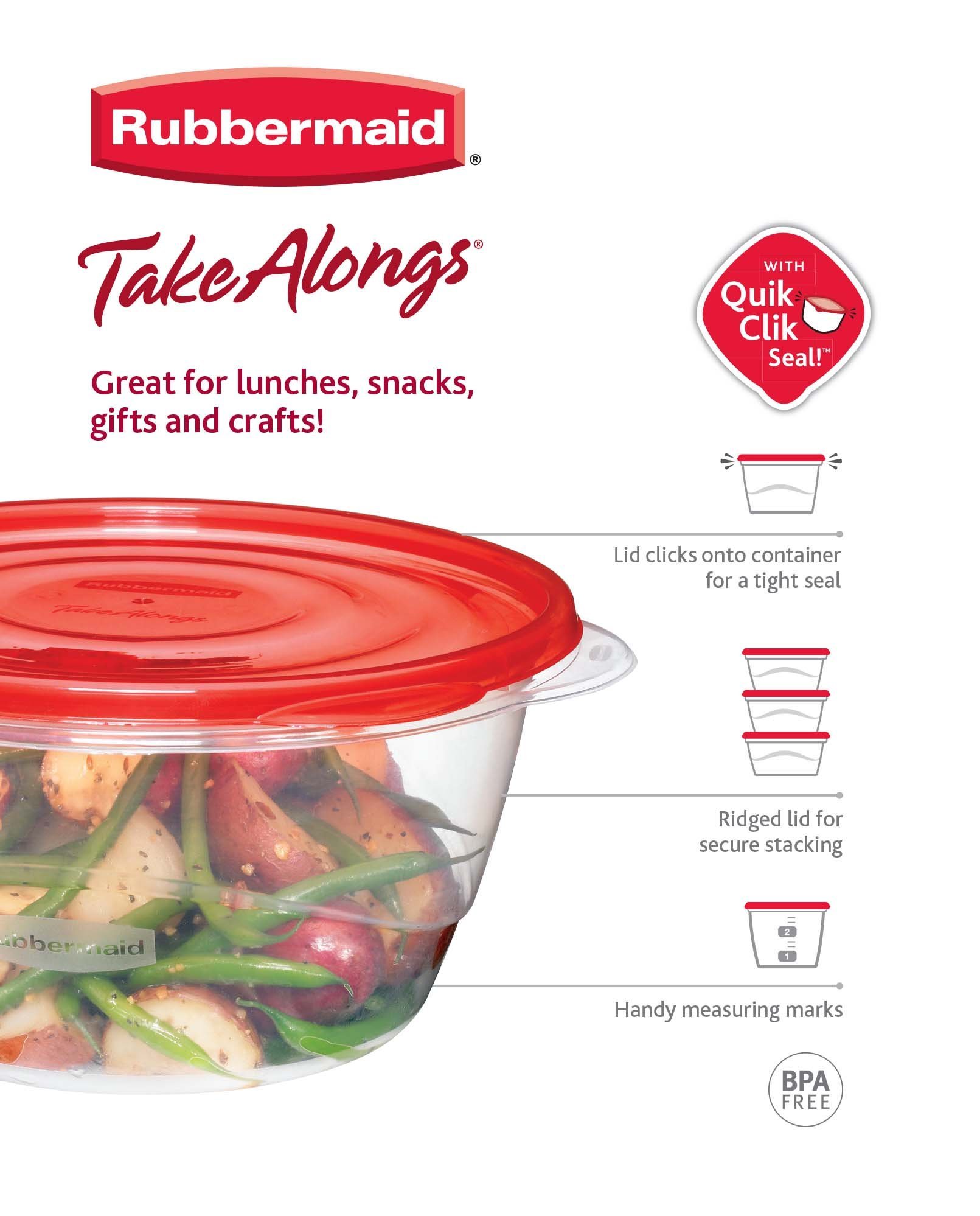 Rubbermaid TakeAlongs Deep Square Food Storage Containers, 5.3 Cup, 2 Count