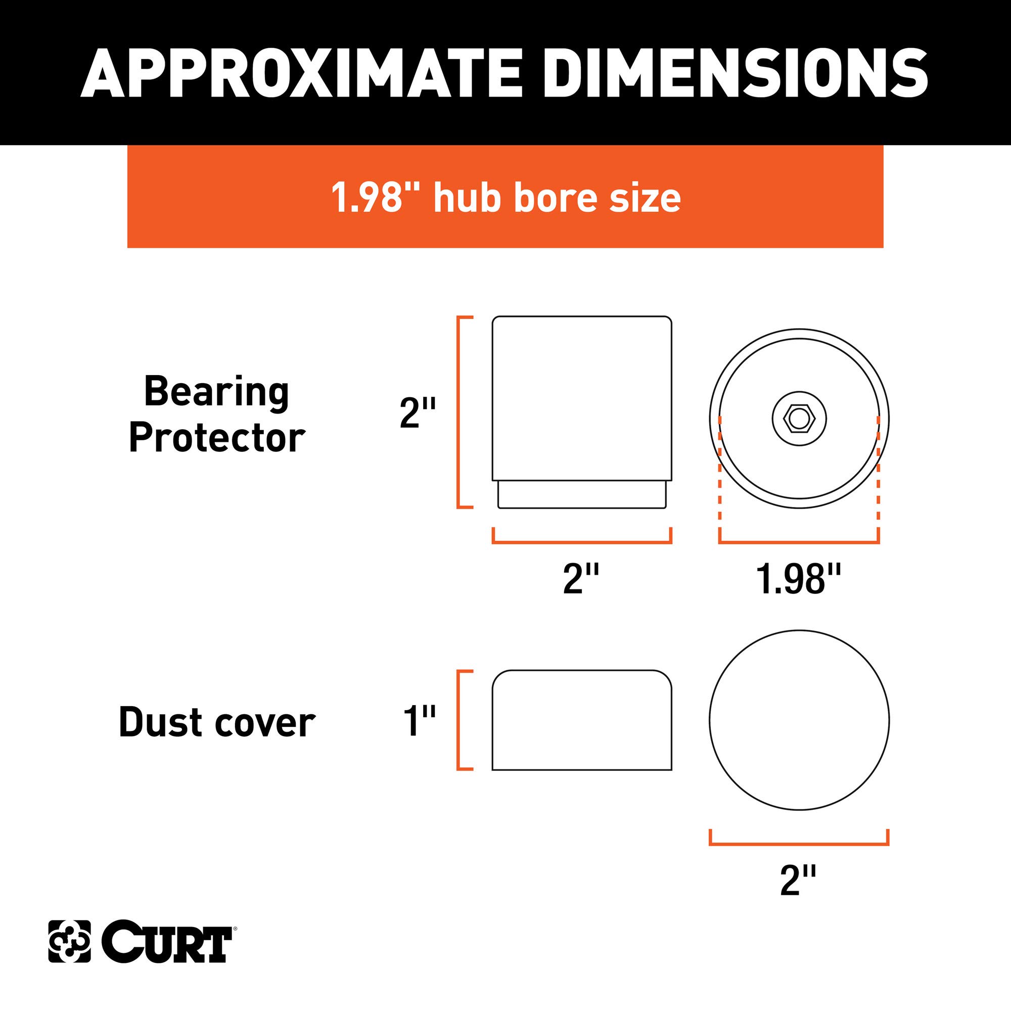 CURT 22198 1.98-Inch Trailer Wheel Bearing Protectors and Dust Covers, 2 Count (Pack of 1)