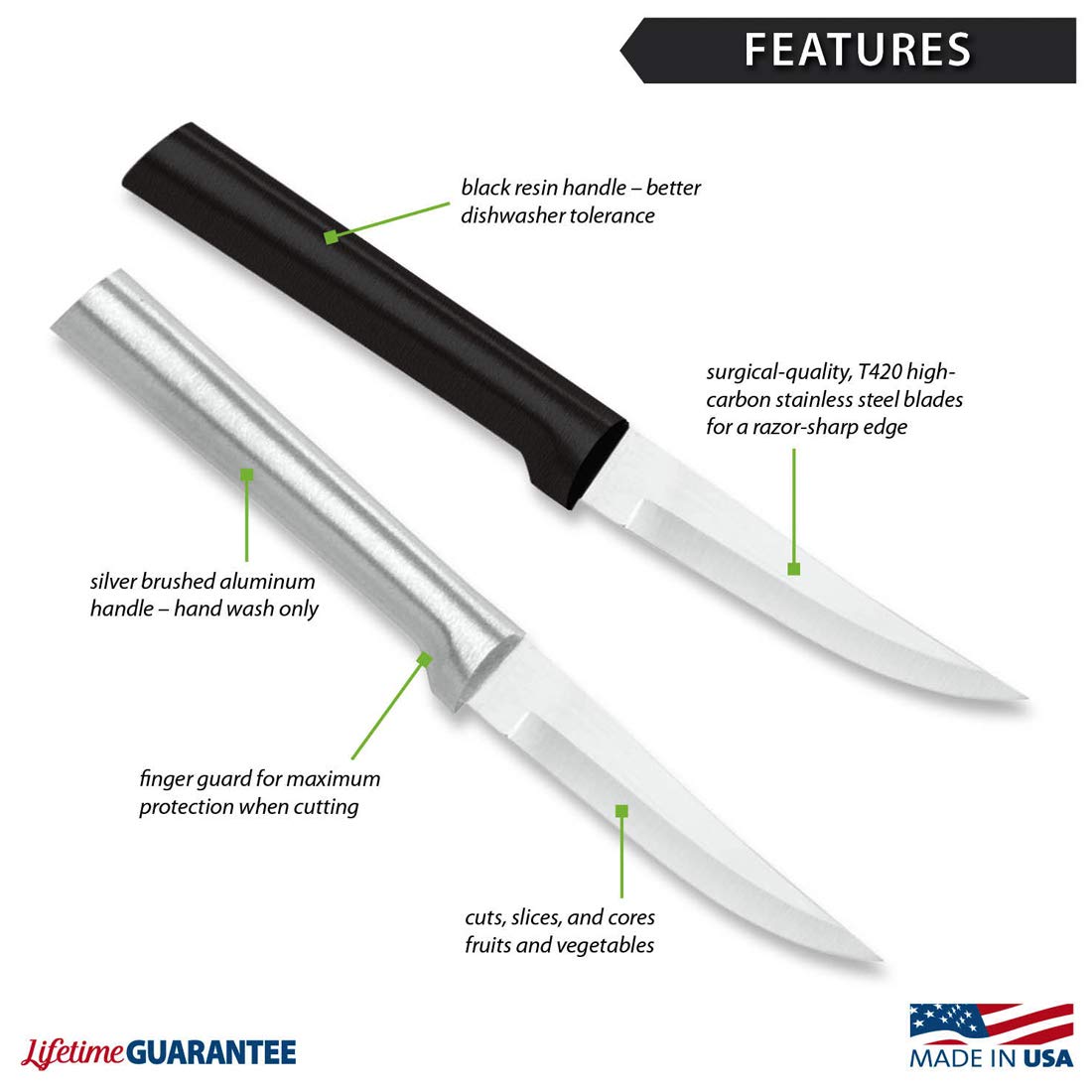 Rada Cutlery Heavy Duty Paring Knife with Aluminum Handle, Pack of 2