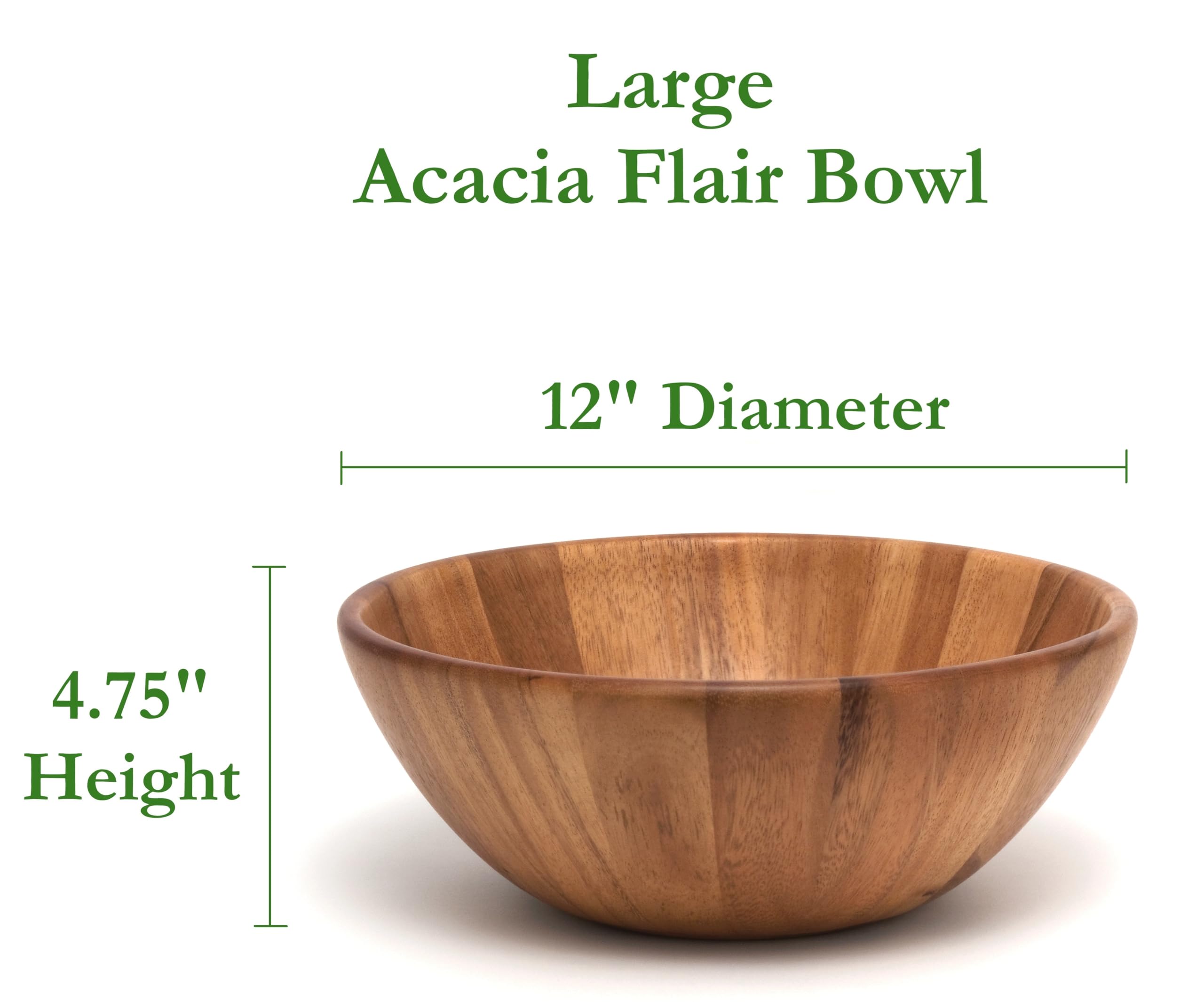 Lipper International Acacia Round Flair Serving Bowl for Fruits or Salads, Large, 12" Diameter x 4.5" Height, Single Bowl