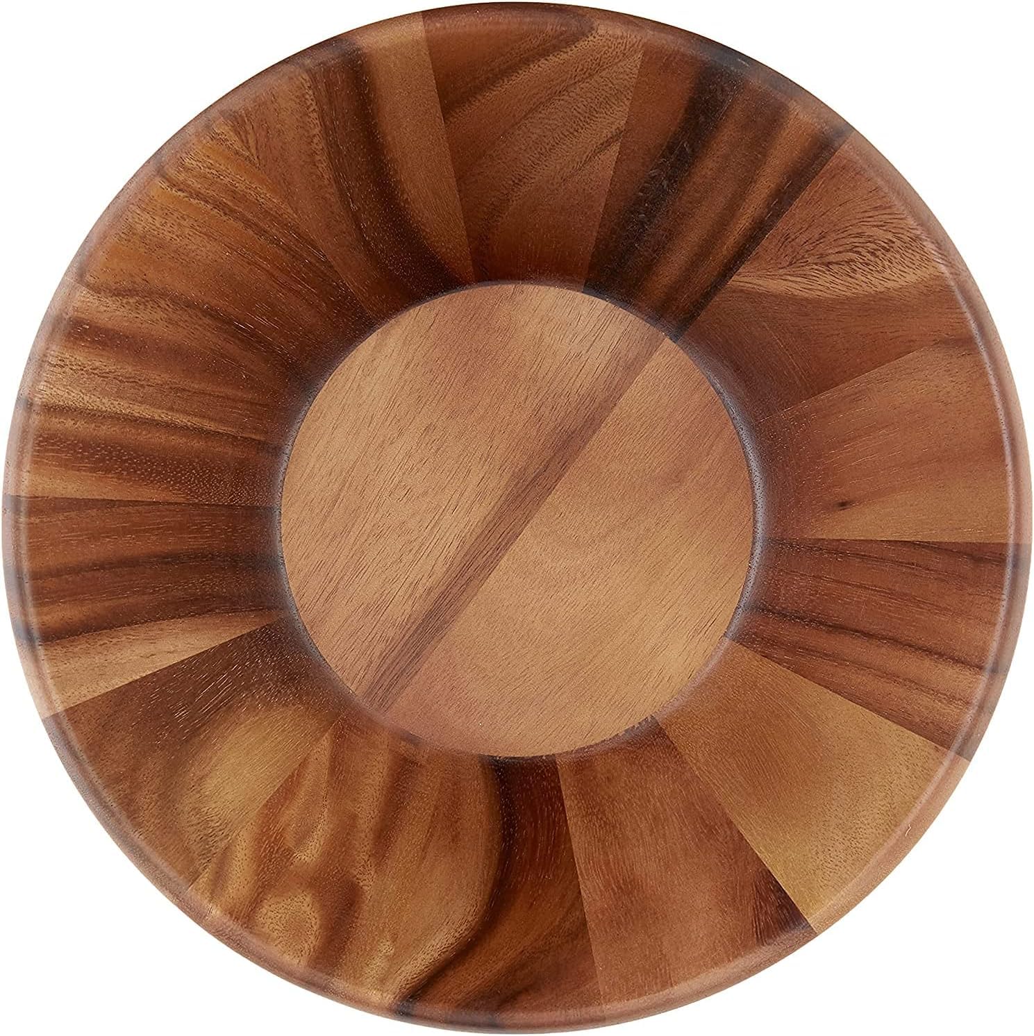 Lipper International Acacia Round Flair Serving Bowl for Fruits or Salads, Large, 12" Diameter x 4.5" Height, Single Bowl