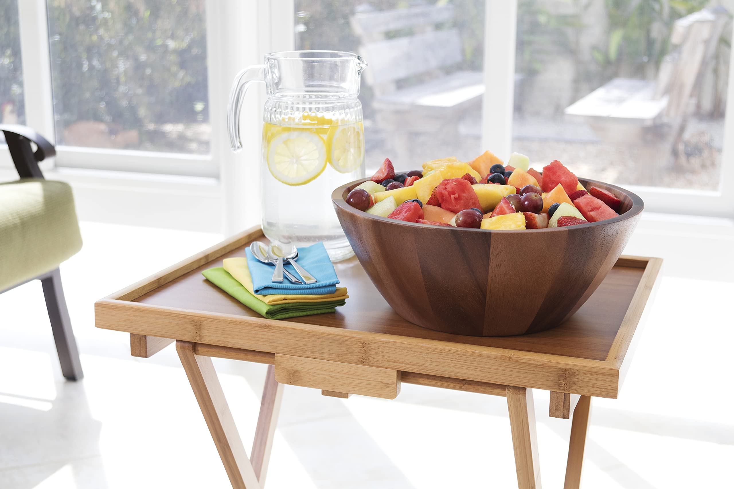 Lipper International Acacia Round Flair Serving Bowl for Fruits or Salads, Large, 12" Diameter x 4.5" Height, Single Bowl