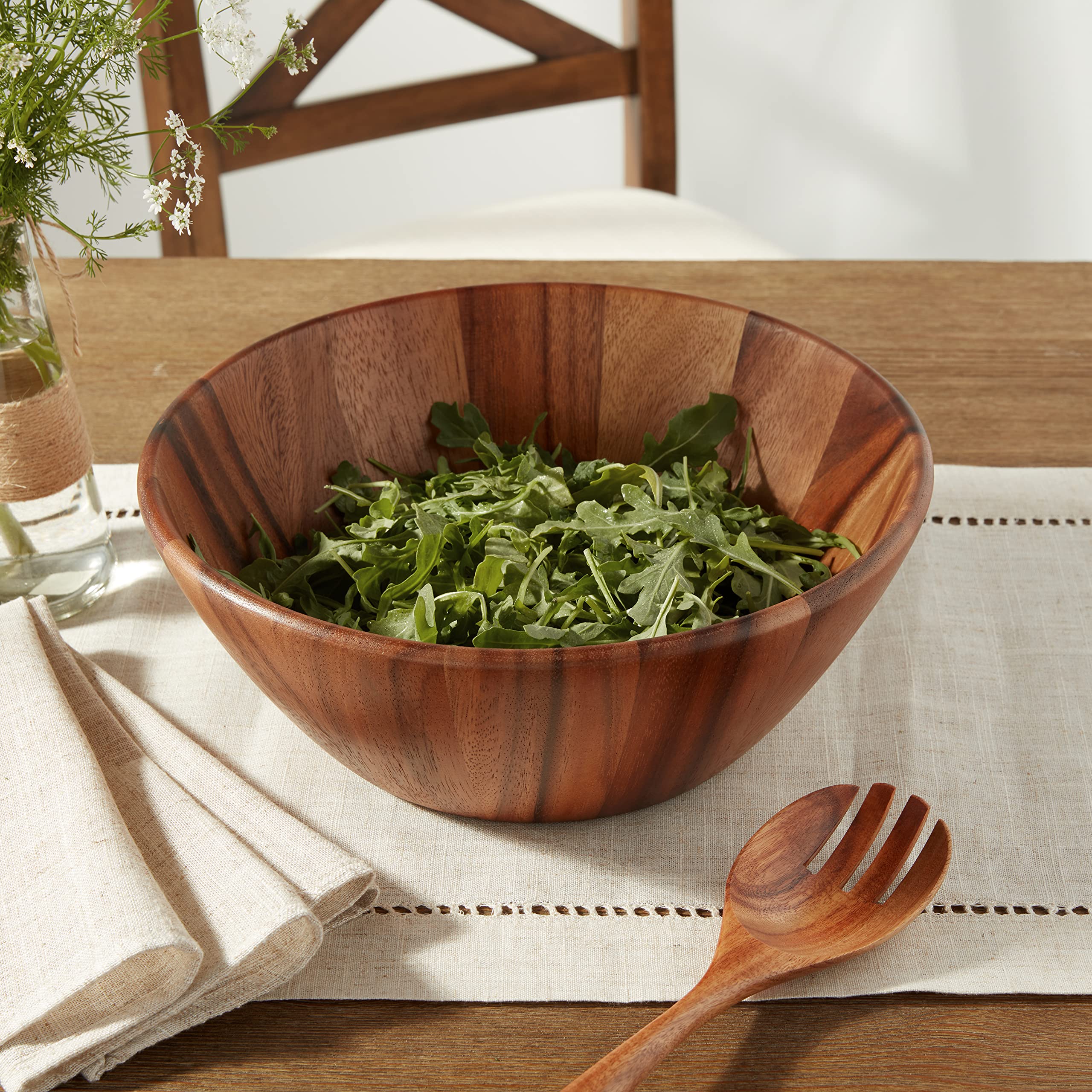 Lipper International Acacia Round Flair Serving Bowl for Fruits or Salads, Large, 12" Diameter x 4.5" Height, Single Bowl