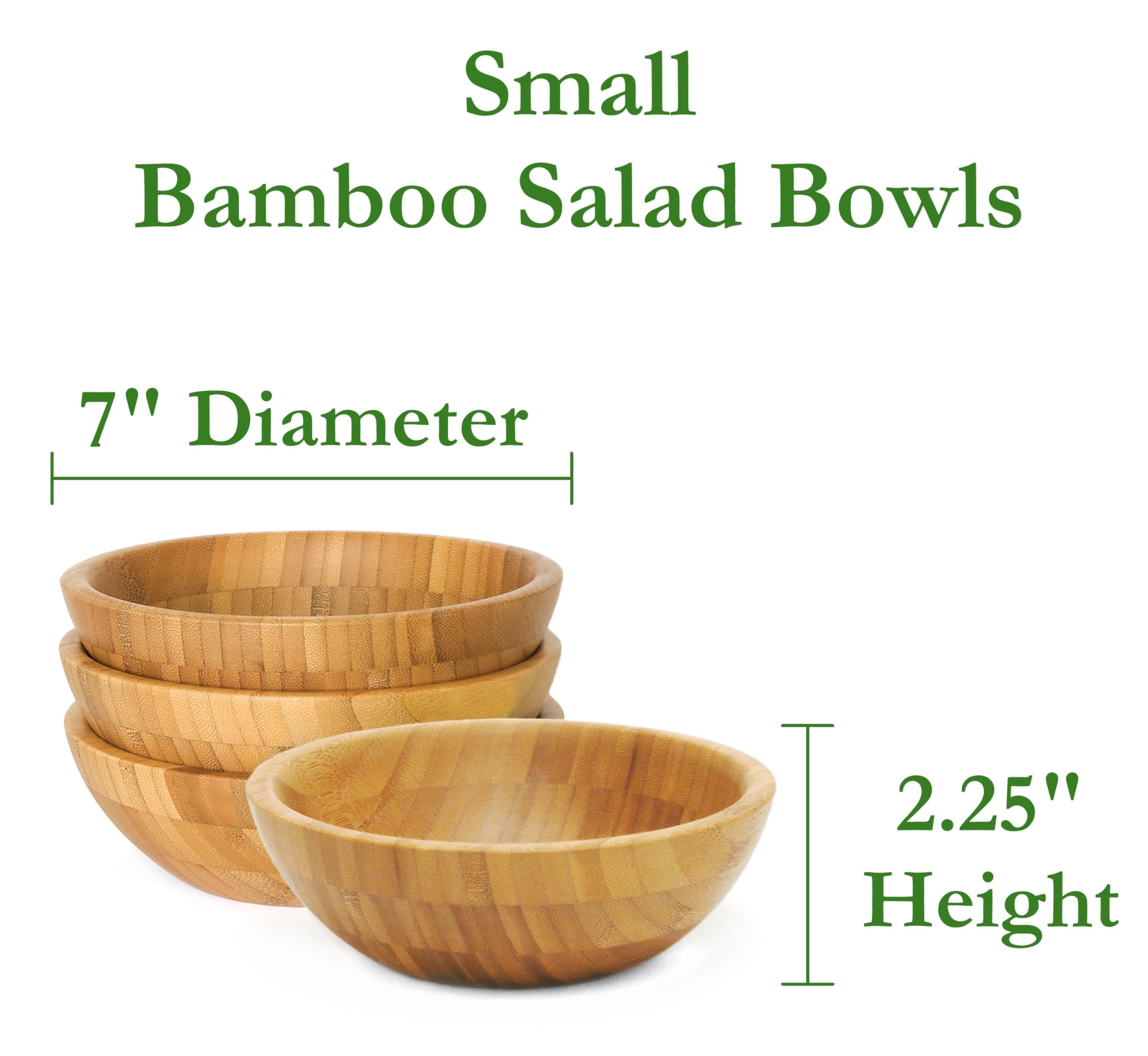Lipper International Bamboo Wood Salad Bowls, Small, 7" Diameter x 2.25" Height, Set of 4 Bowls