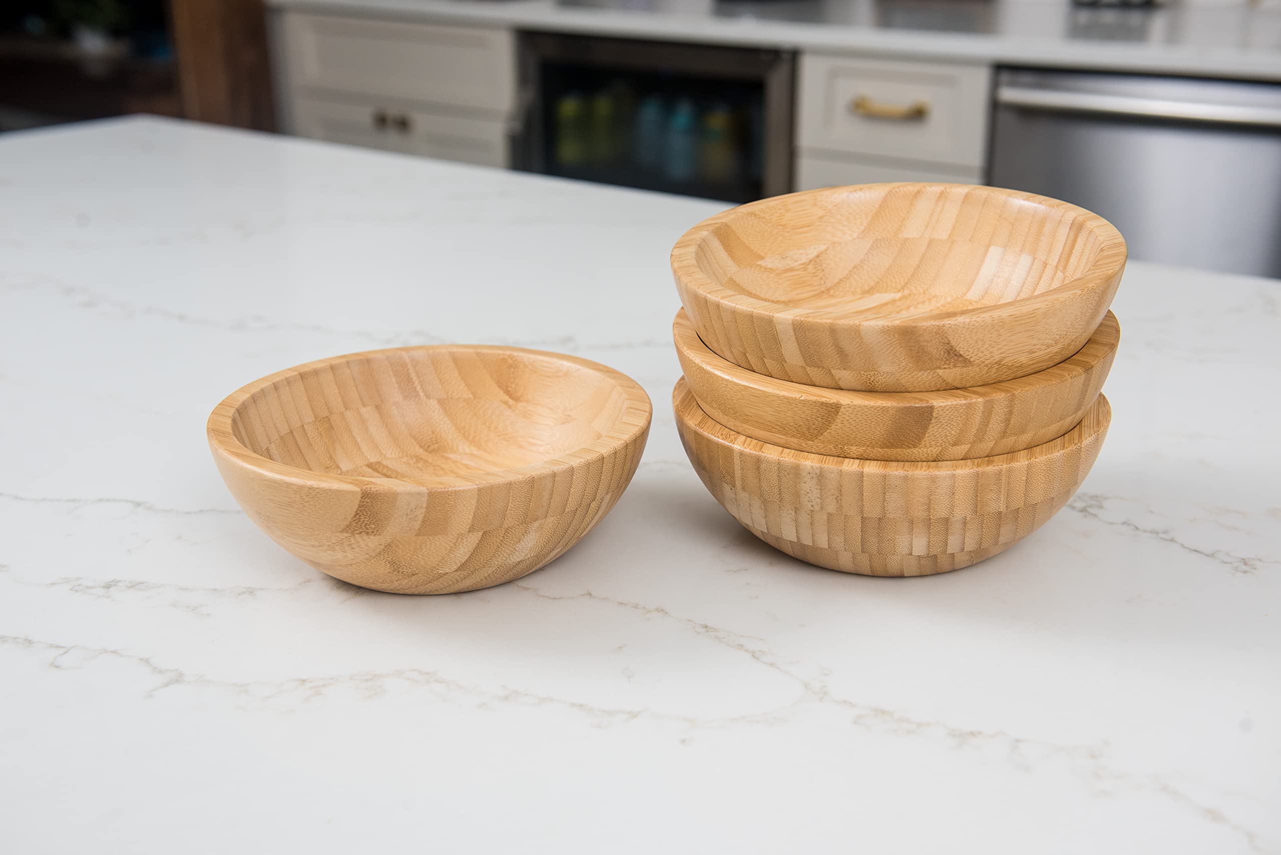 Lipper International Bamboo Wood Salad Bowls, Small, 7" Diameter x 2.25" Height, Set of 4 Bowls
