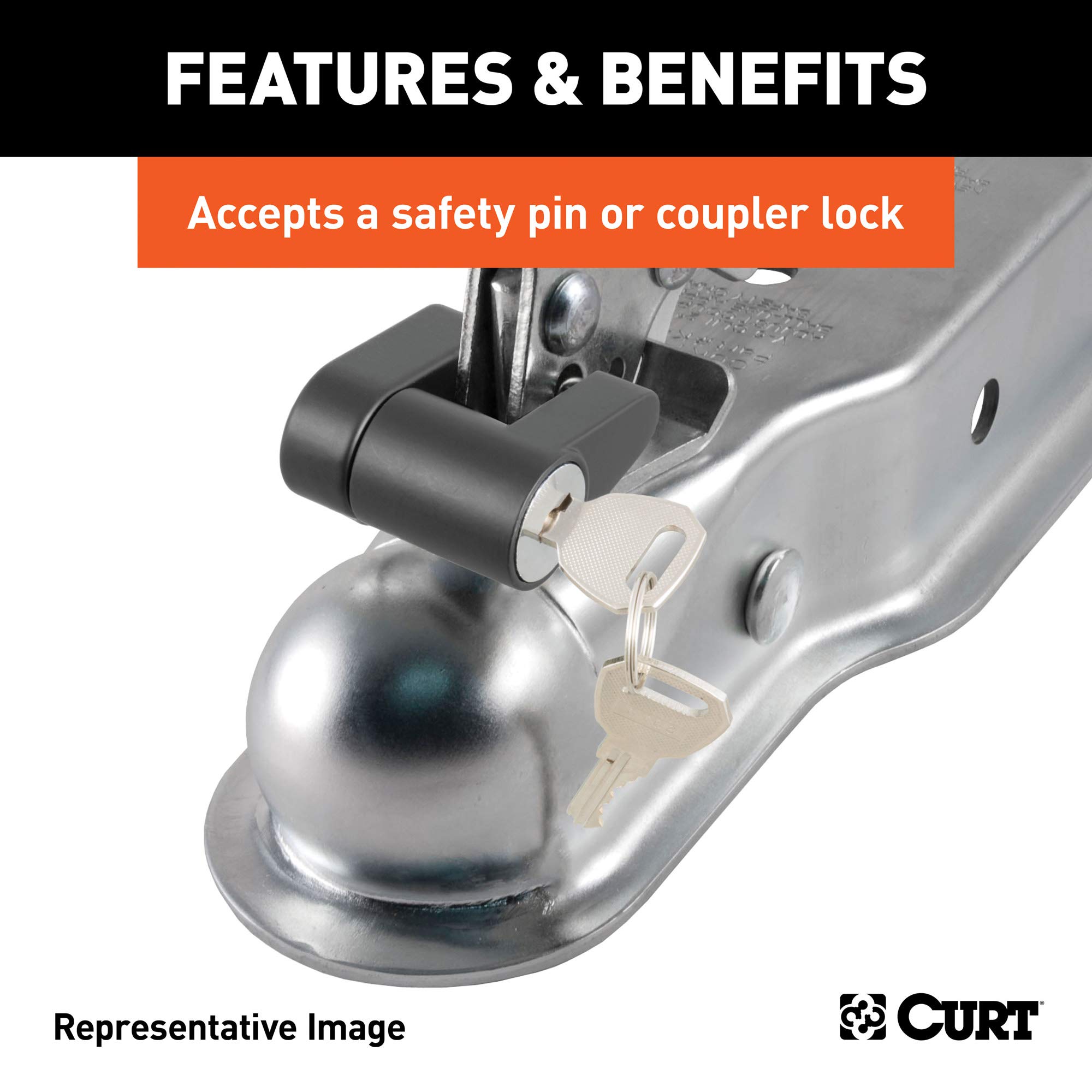 CURT 25153 Straight Tongue Trailer Coupler for 2-Inch Channel, 2-in Hitch Ball, 3,500 lbs
