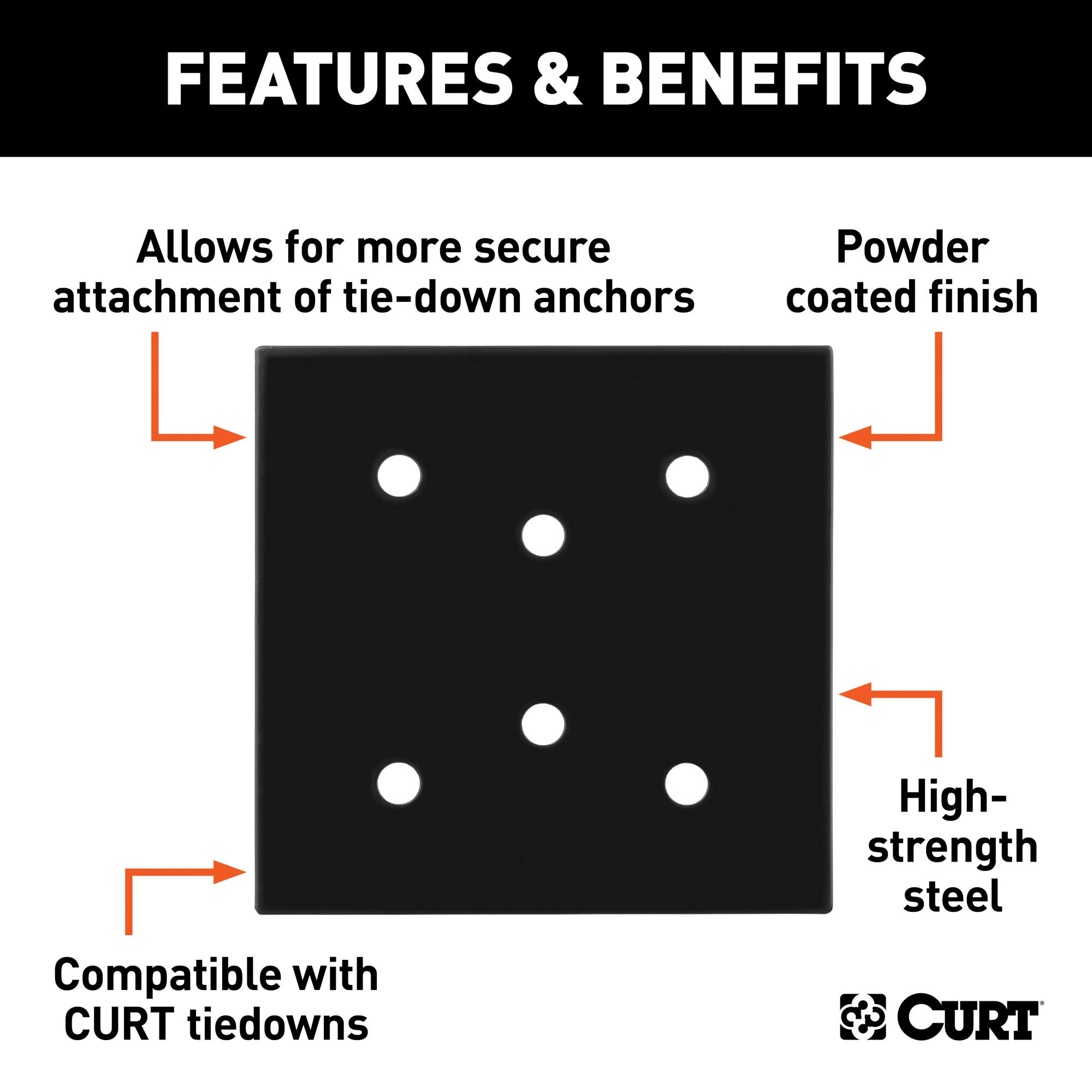 CURT 83607 6 x 6-Inch Powder-Coated Steel Tie Down Anchor Backing Plate