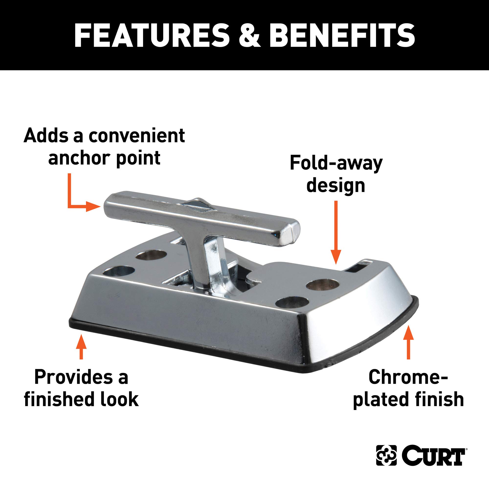 CURT 83060 Fold-Away Rope Hook Tie Down Anchor, 1,200 lbs Capacity