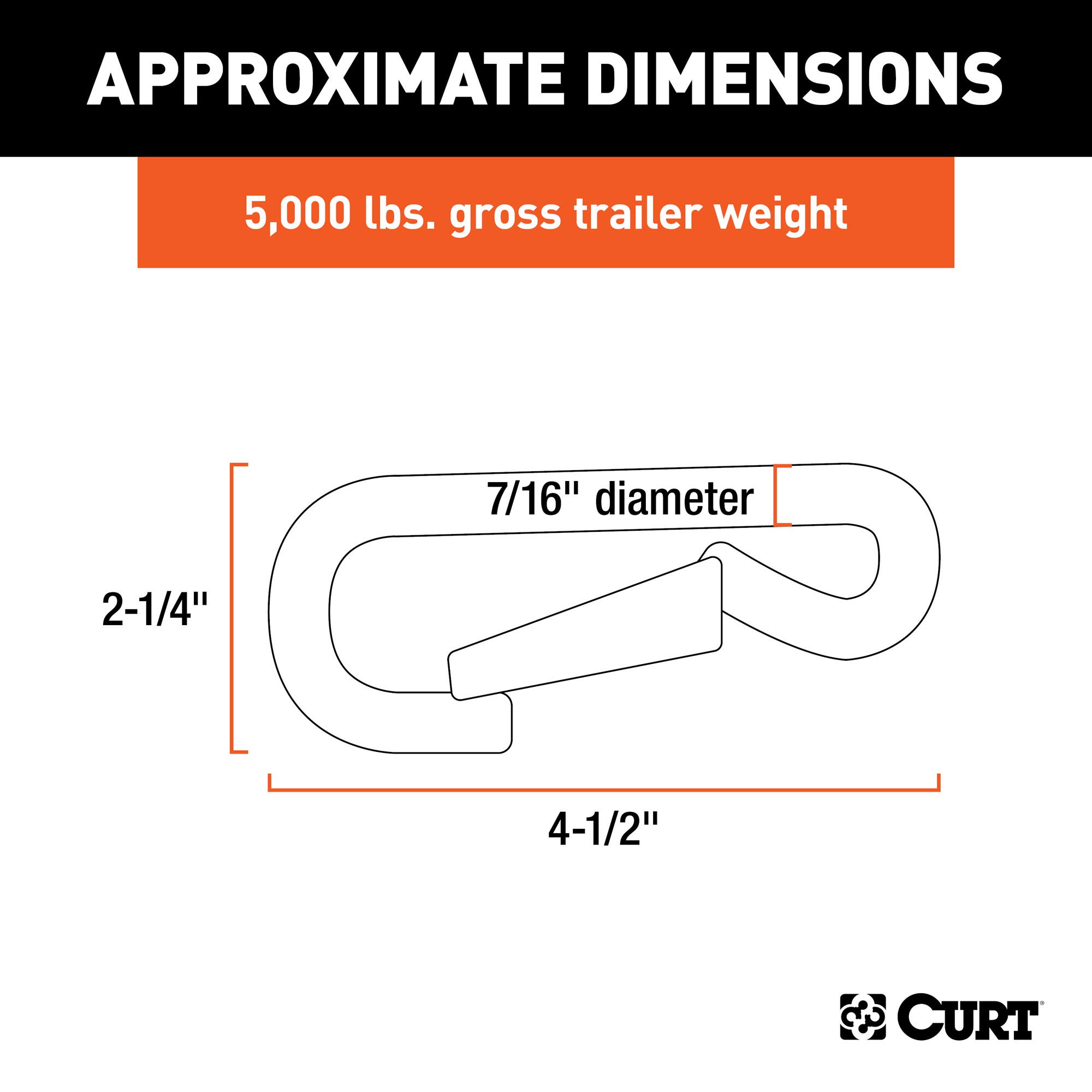 CURT 81271 Snap Hook Trailer Safety Chain Hook Carabiner Clip, 7/16-Inch Diameter, 5,000 lbs