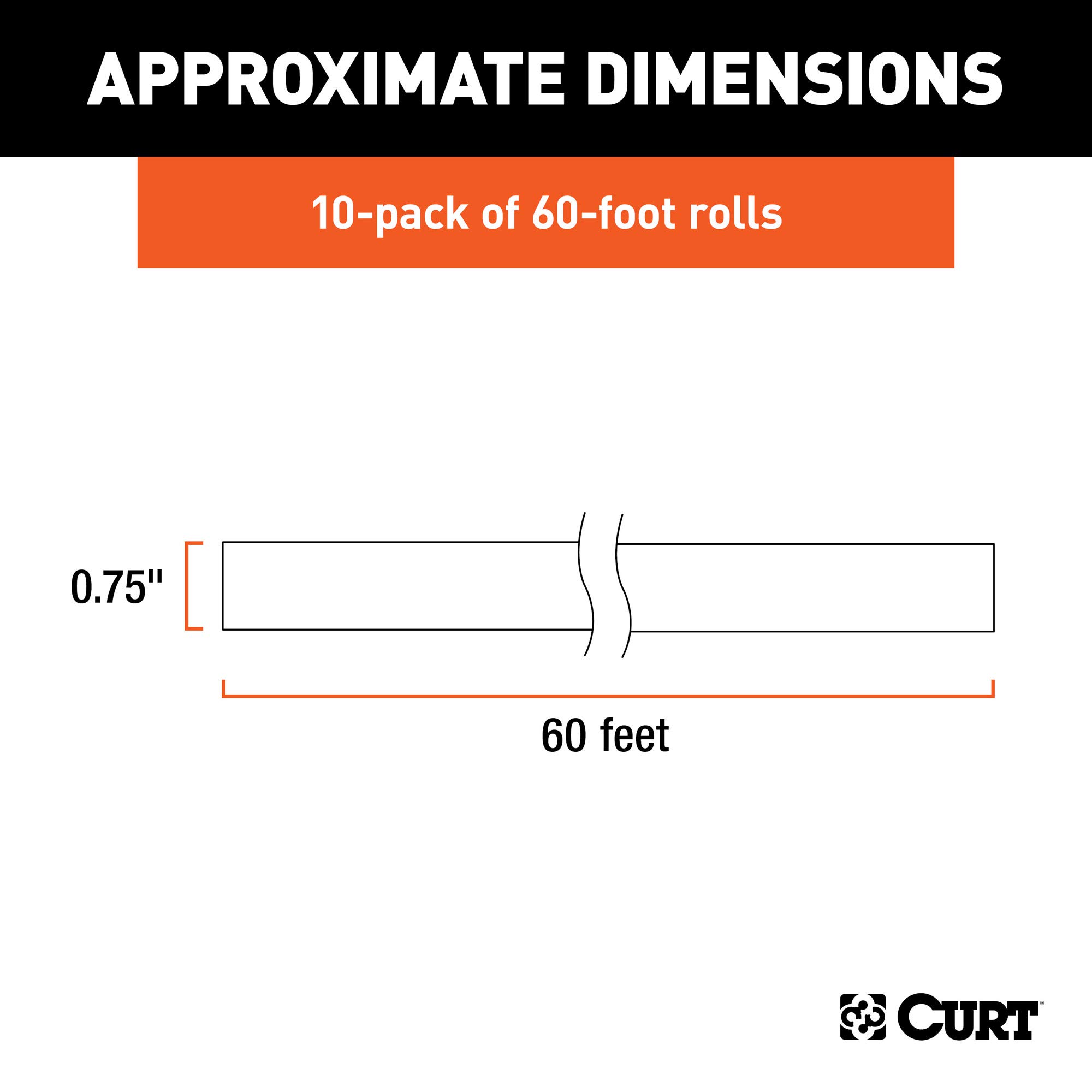 CURT 59740 Black Electrical Tape, 7 Mil, 3/4-Inch x 60-Foot Rolls, 10-Pack