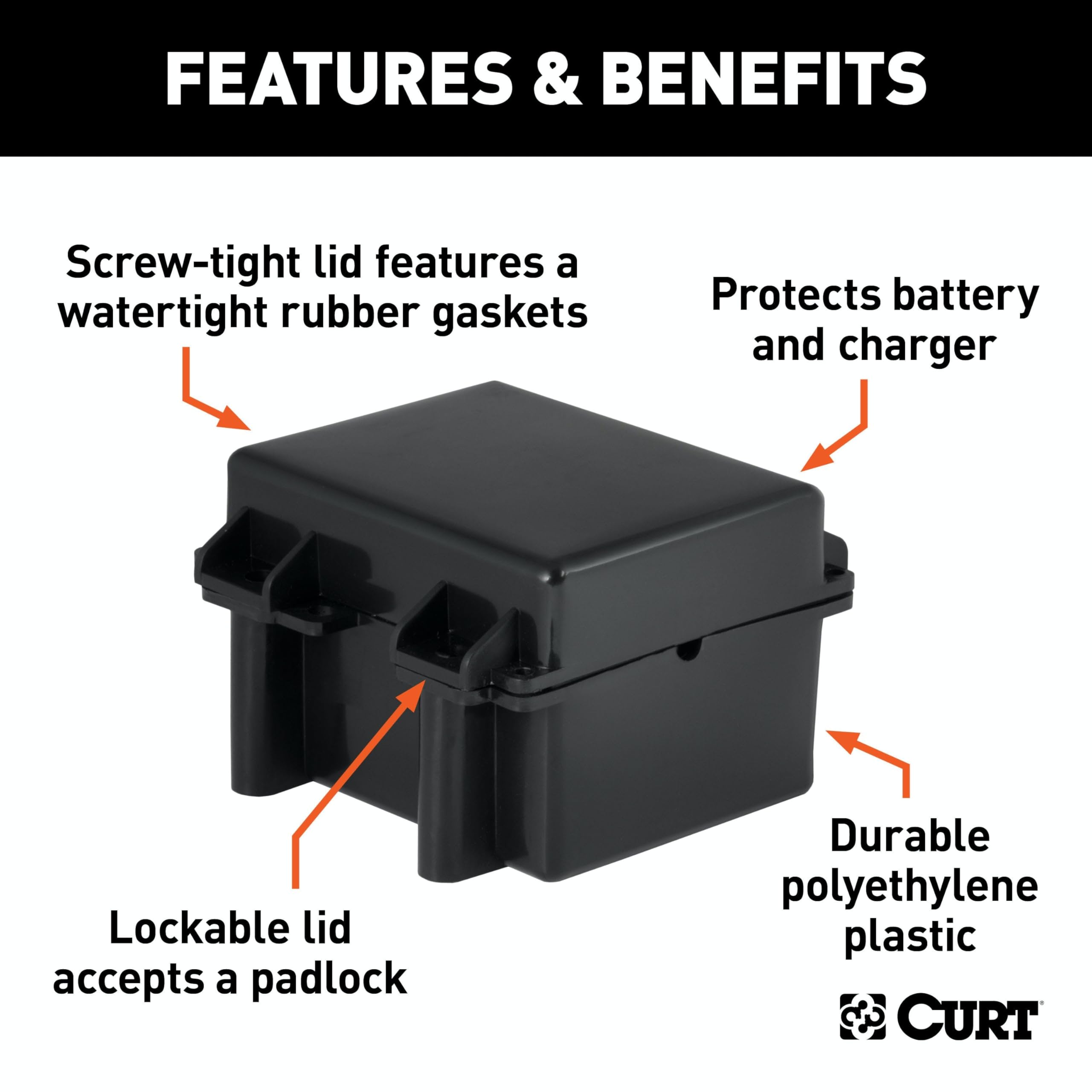 CURT 52027 5-Inch x 3-3/8-Inch x 3-3/4-Inch Watertight Trailer Breakaway Battery Case
