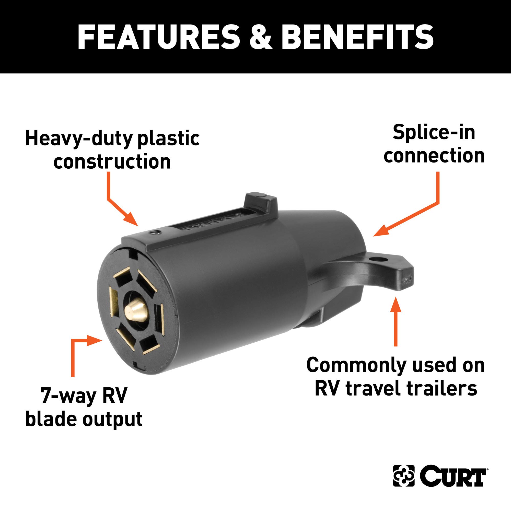 CURT 58141 Trailer-Side 7-Pin RV Blade Wiring Harness Connector