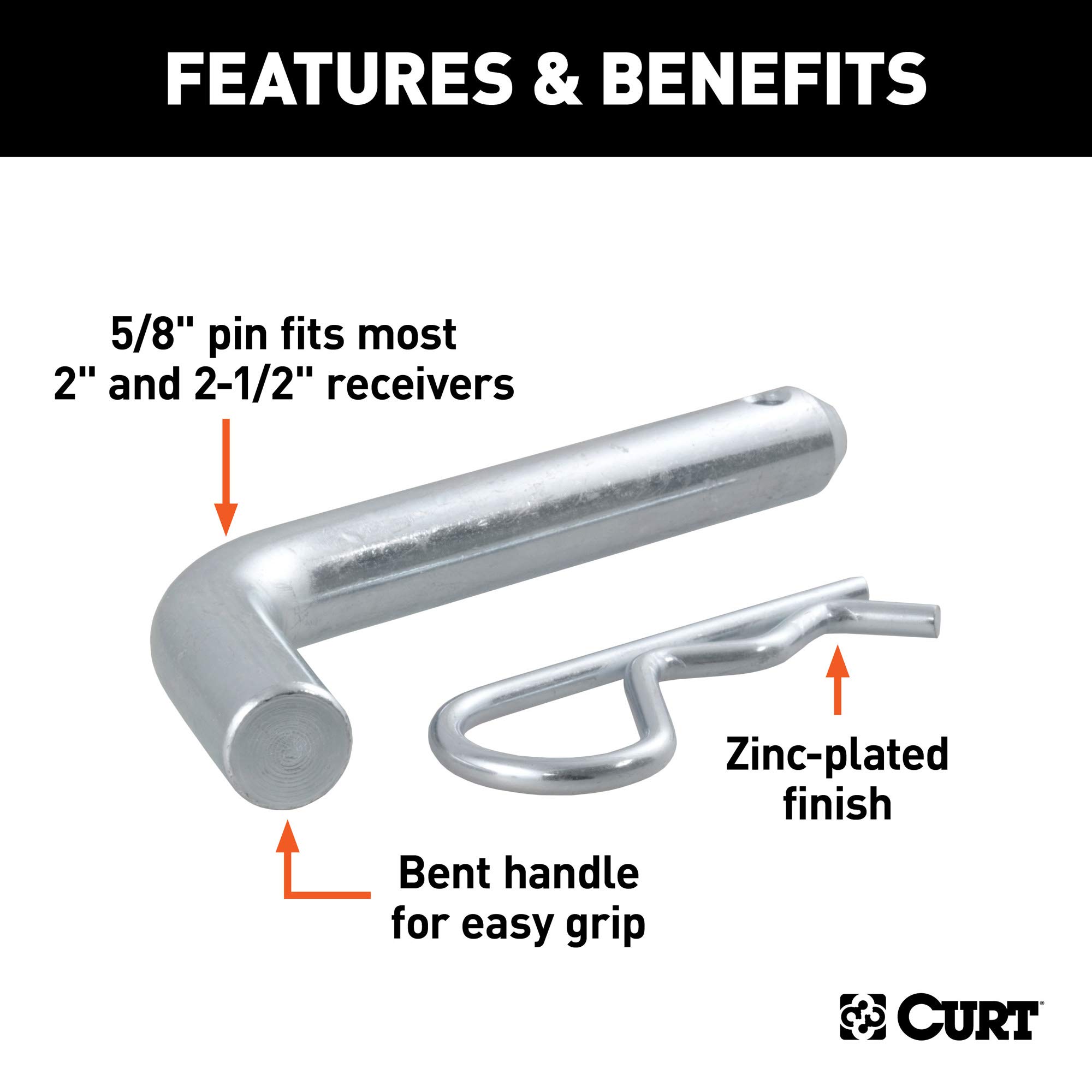 CURT 21581 Trailer Hitch Pin & Clip, 5/8-Inch Diameter, Fits 2 or 2-1/2-Inch Receiver