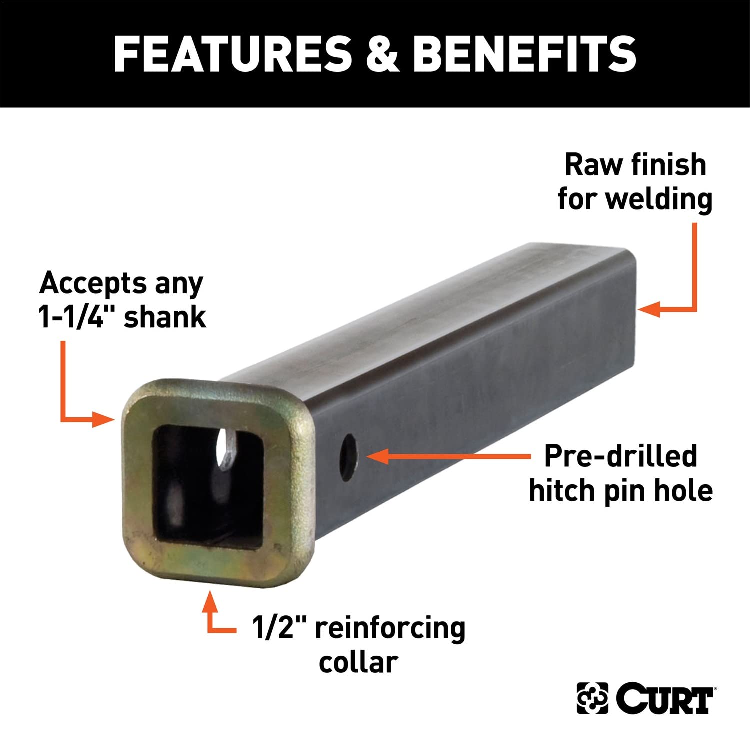 CURT 49512 1-1/4-Inch x 12-Inch Weld-On Raw Steel Trailer Hitch Receiver Tube